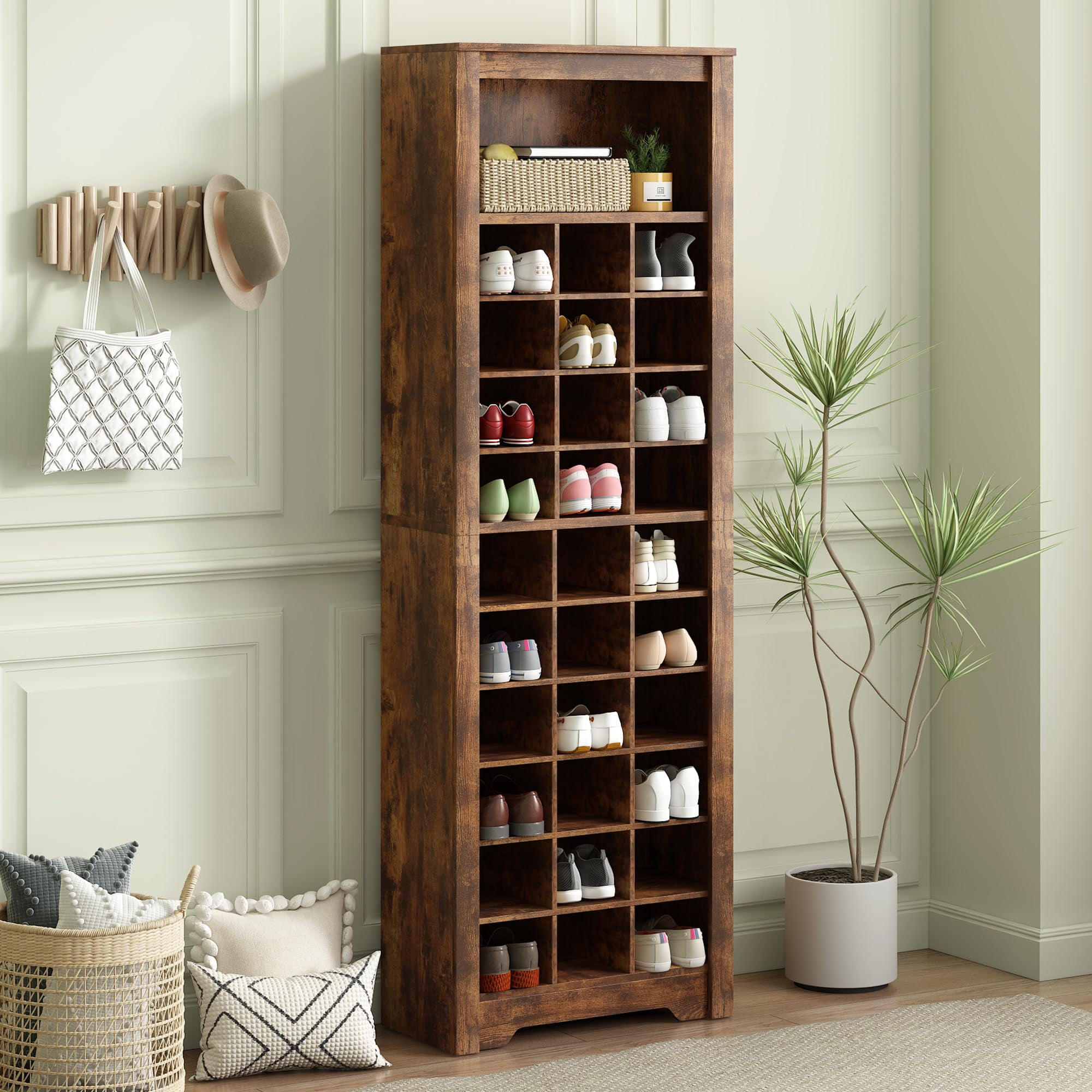 ON-Trend Stylish Design 30 Shoe Cubby Console, Contemporary Shoe ...
