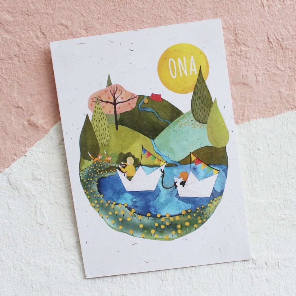 ONA Art Print – Whimsical Nature Illustration with Kids and Paper Boats ...