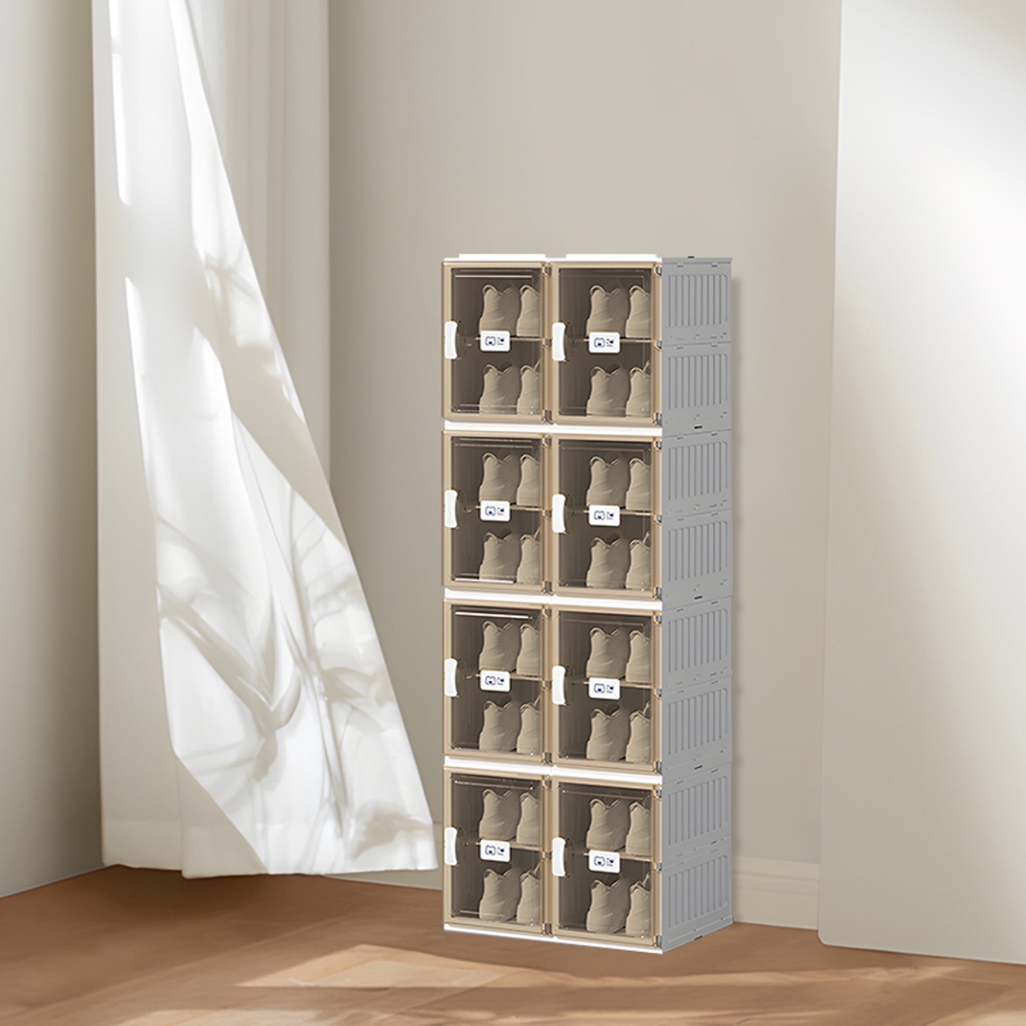 ONAIL 16-Layer Shoe Organizer Storage Box, Portable Folding Shoe Box for Closet with Clear Door ...