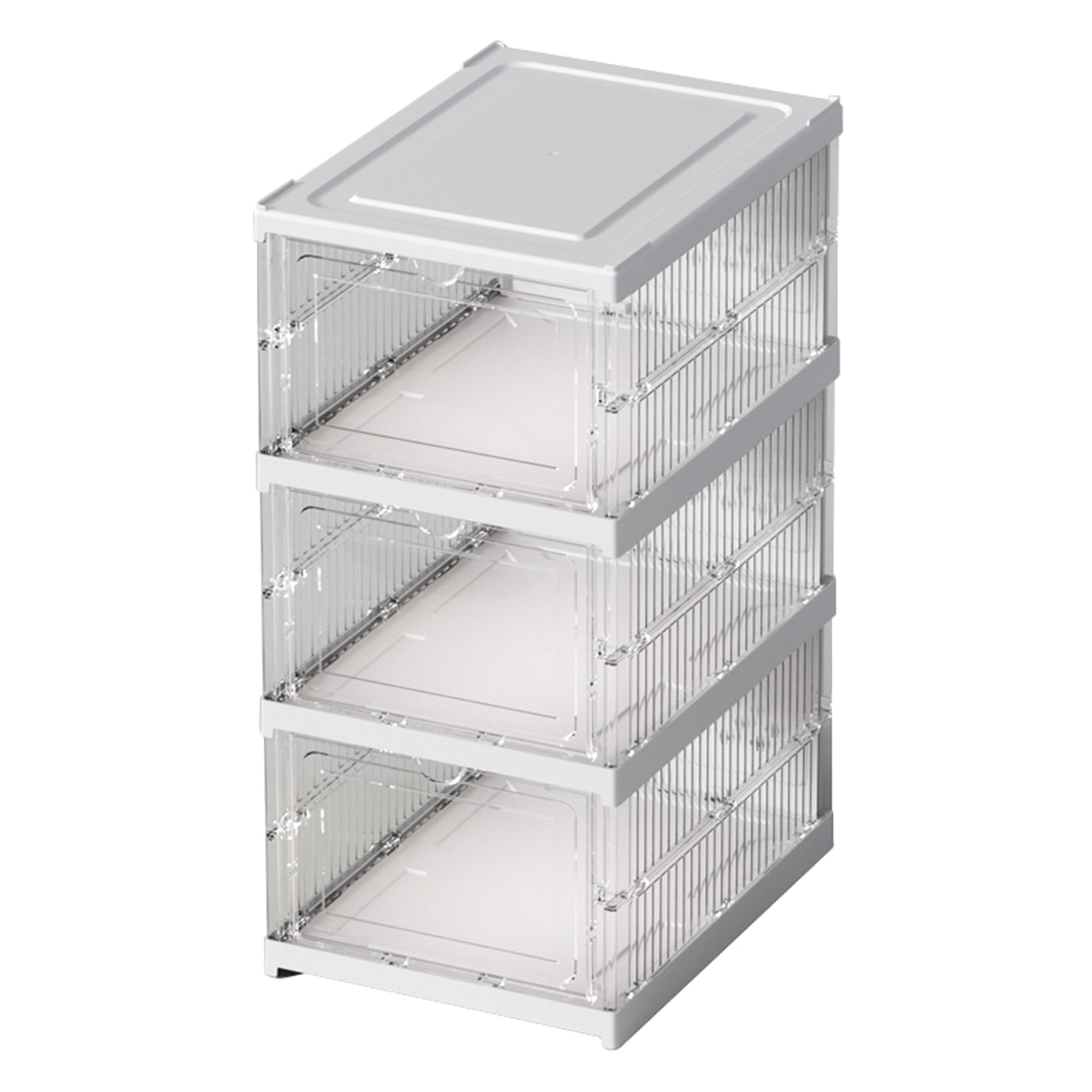 ONAIL 3-Tier Collapsible Shoe Box, Drop Front Ventilation Holes, Portable Folding Stackable Shoe ...