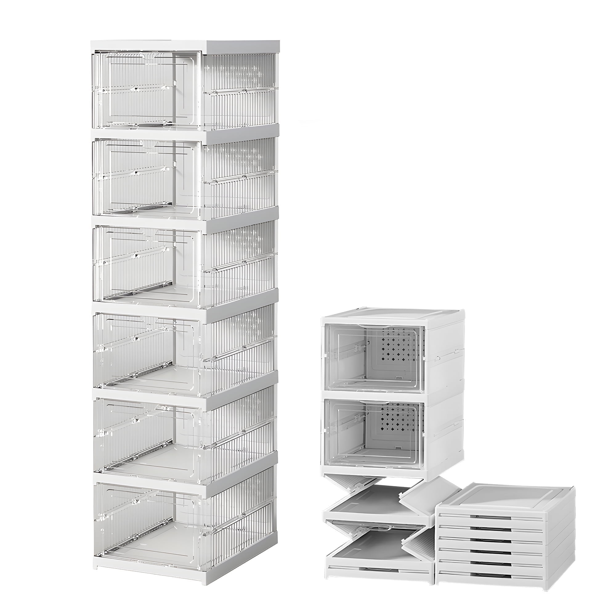 ONAIL 6-Tier Collapsible Shoe Box, Drop Front Ventilation Holes, Portable Folding Stackable Shoe ...