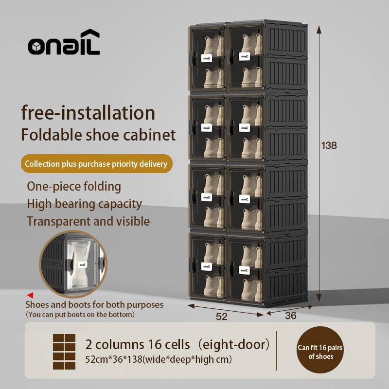 ONAIL Portable Folding Shoe Organizer Storage Box with Magnetic Clear Door, Sturdy Easy Assembly ...