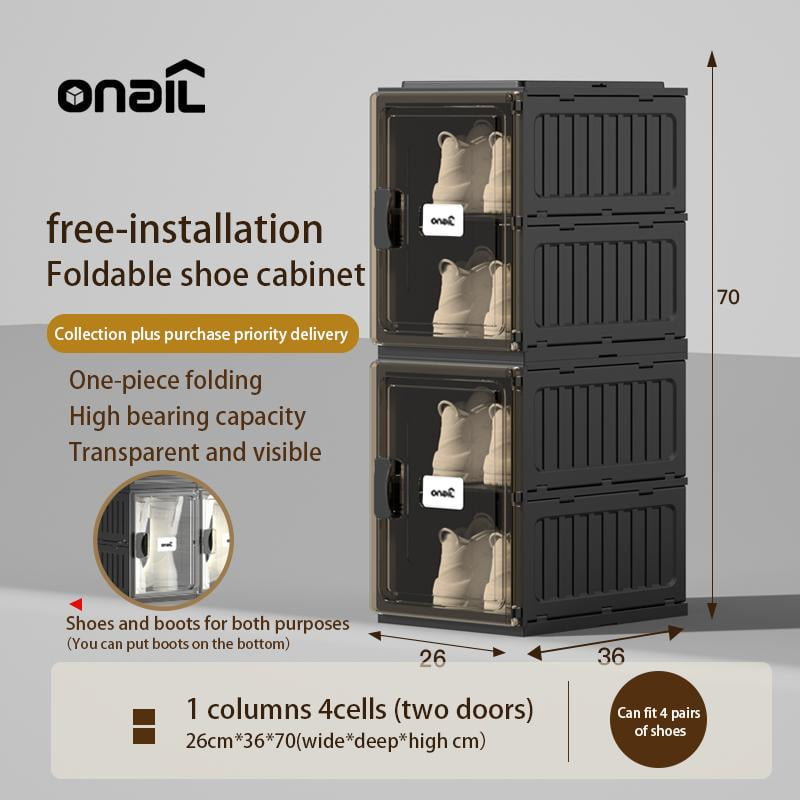 ONAIL Portable Folding Shoe Organizer Storage Box with Magnetic Clear Door, Sturdy Easy Assembly ...
