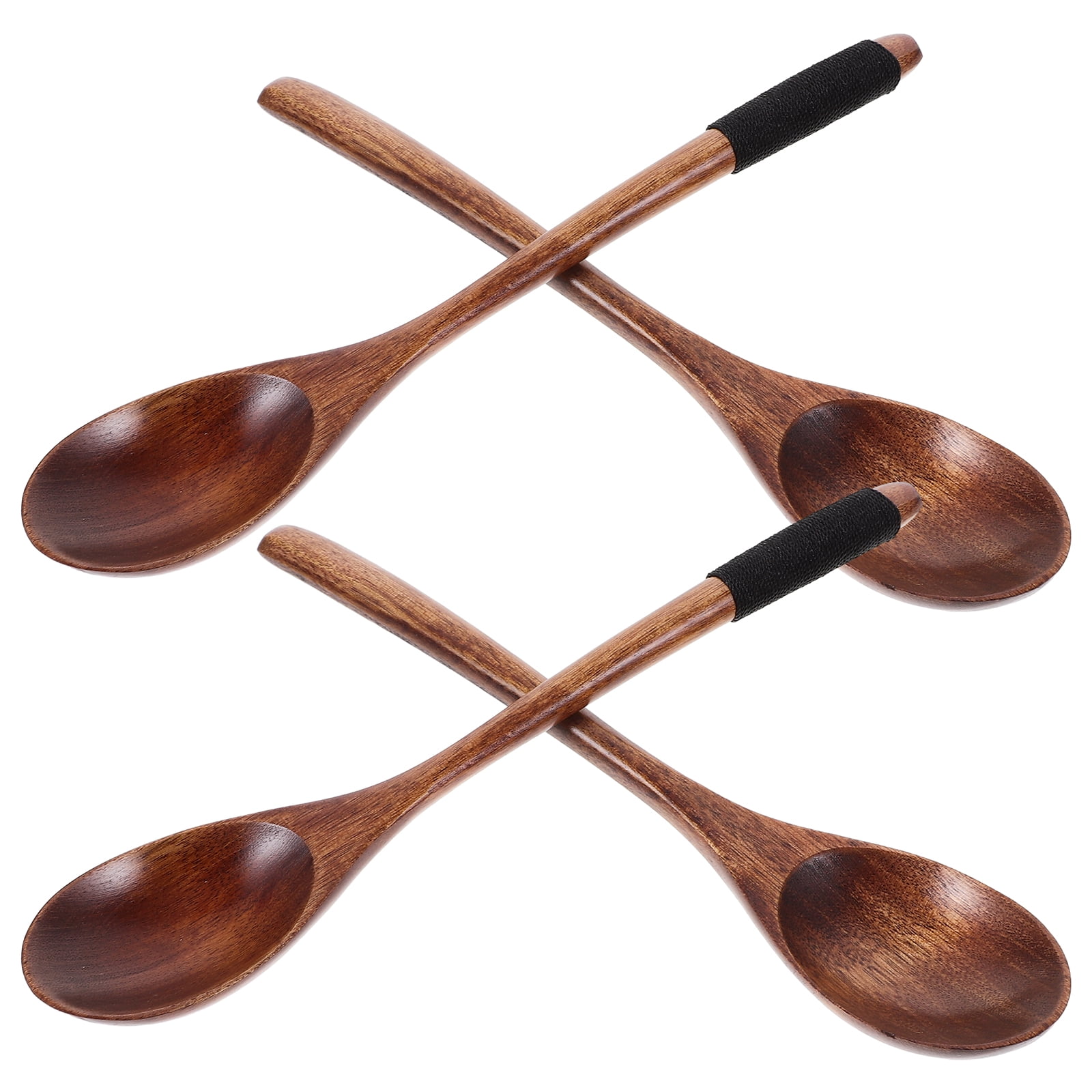 ONAPARTER 4 Pcs Wooden Cooking Utensils Soup Spoons Natural Sugar ...