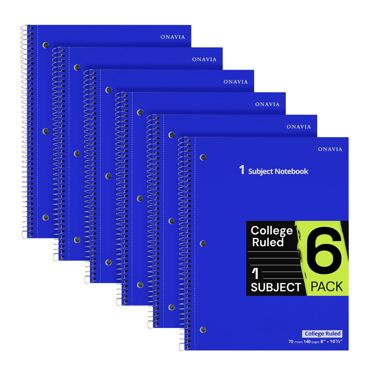 ONAVIA 1 Subject Notebook, College Ruled Spiral Notebook, 6 Pack, 8”×10 ...
