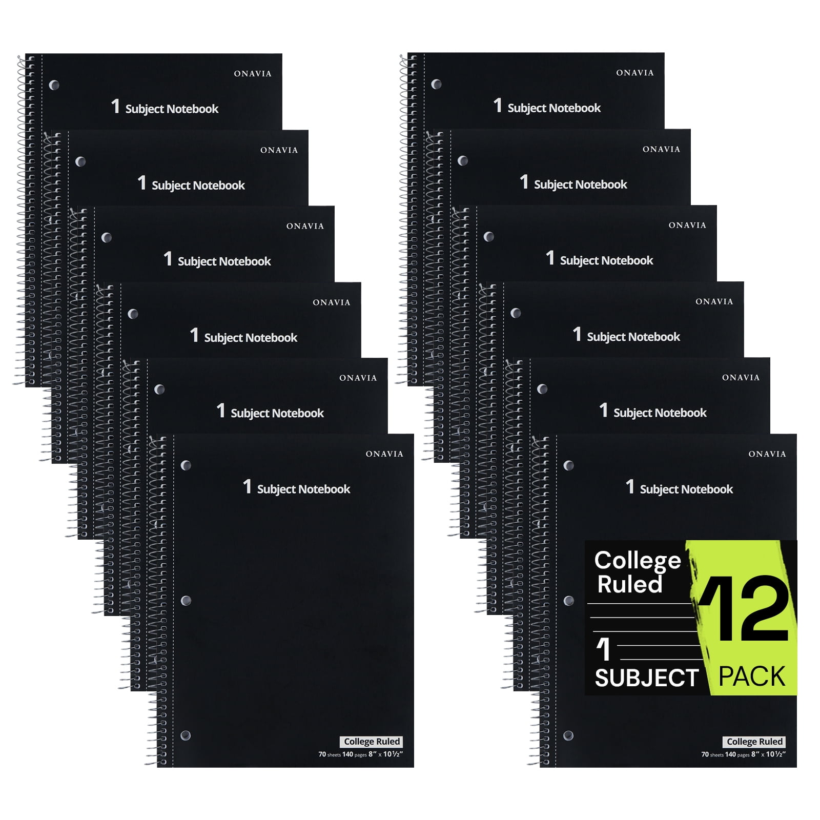ONAVIA 1 Subject Notebook, College Ruled Spiral Notebook, 12 Pack, 8”× ...