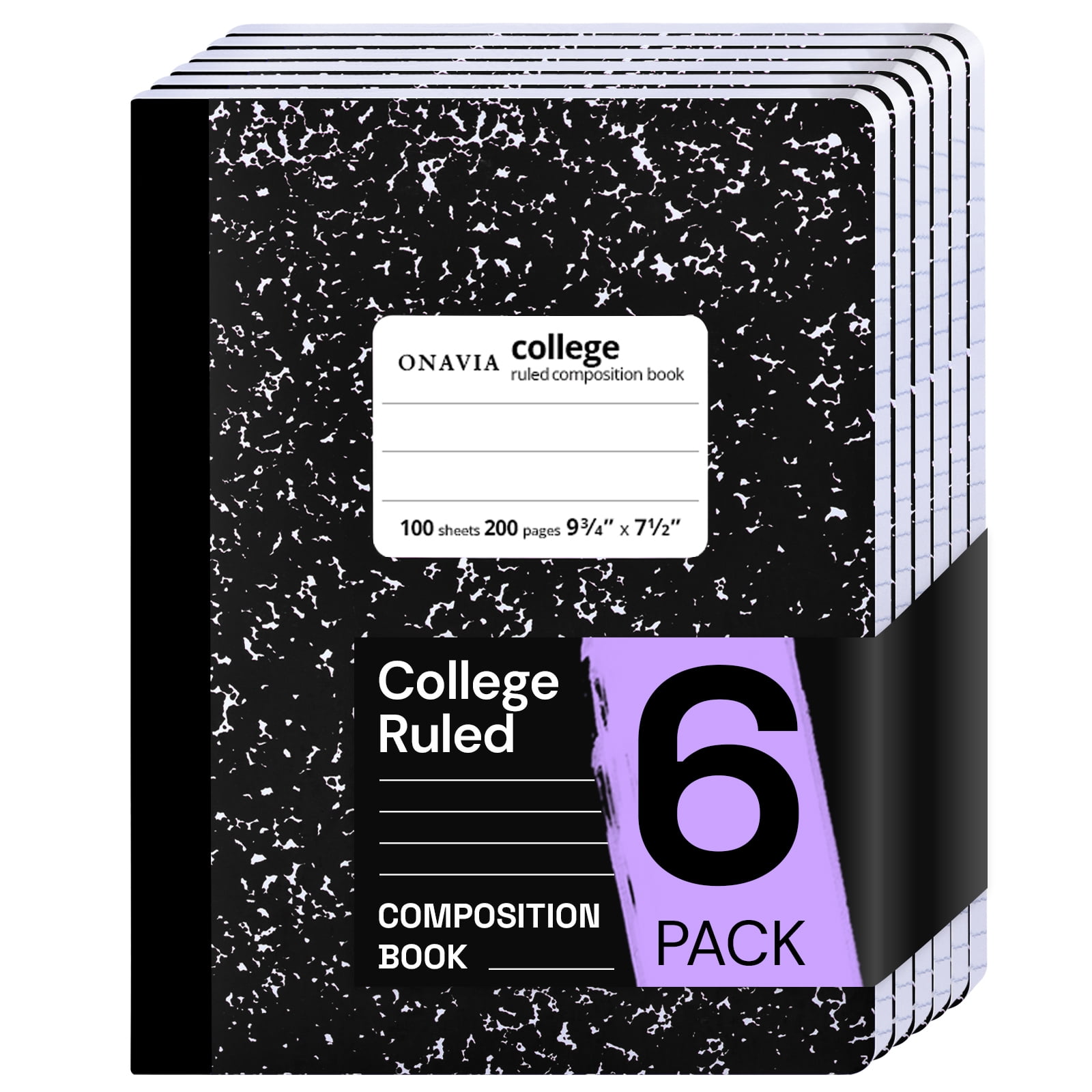 ONAVIA Composition Notebook Wide Ruled, 6 Pack, 200 Pages/100 Sheets, 9 ...