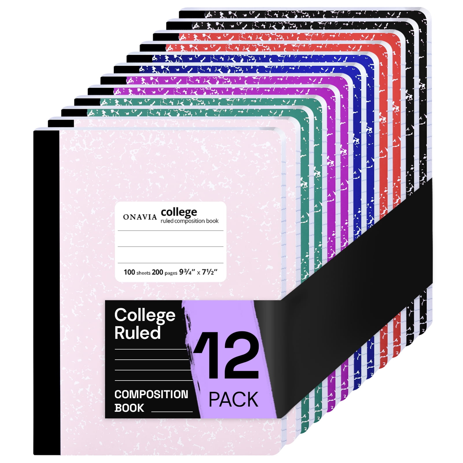 ONAVIA Composition Notebook College Ruled, 12 Pack, 200 Pages/100 ...