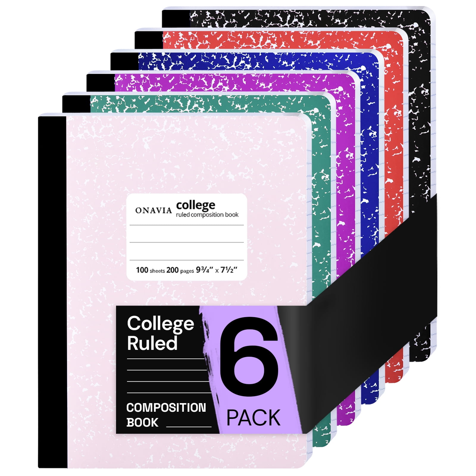 ONAVIA Composition Notebook College Ruled, 6 Pack, 200 Pages/100 Sheets ...