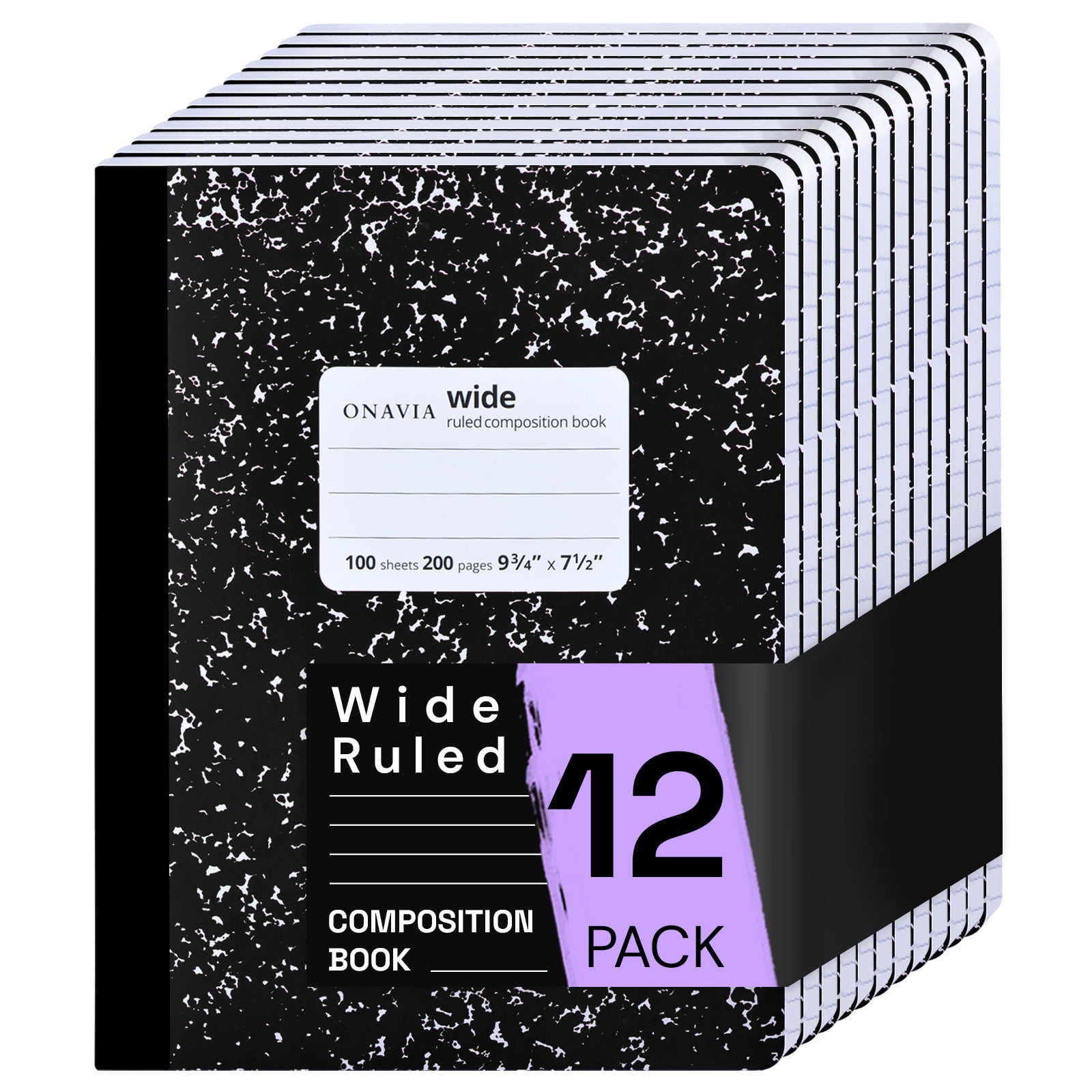 ONAVIA Composition Notebook Wide Ruled, 12 Pack, 200 Pages/100 Sheets ...