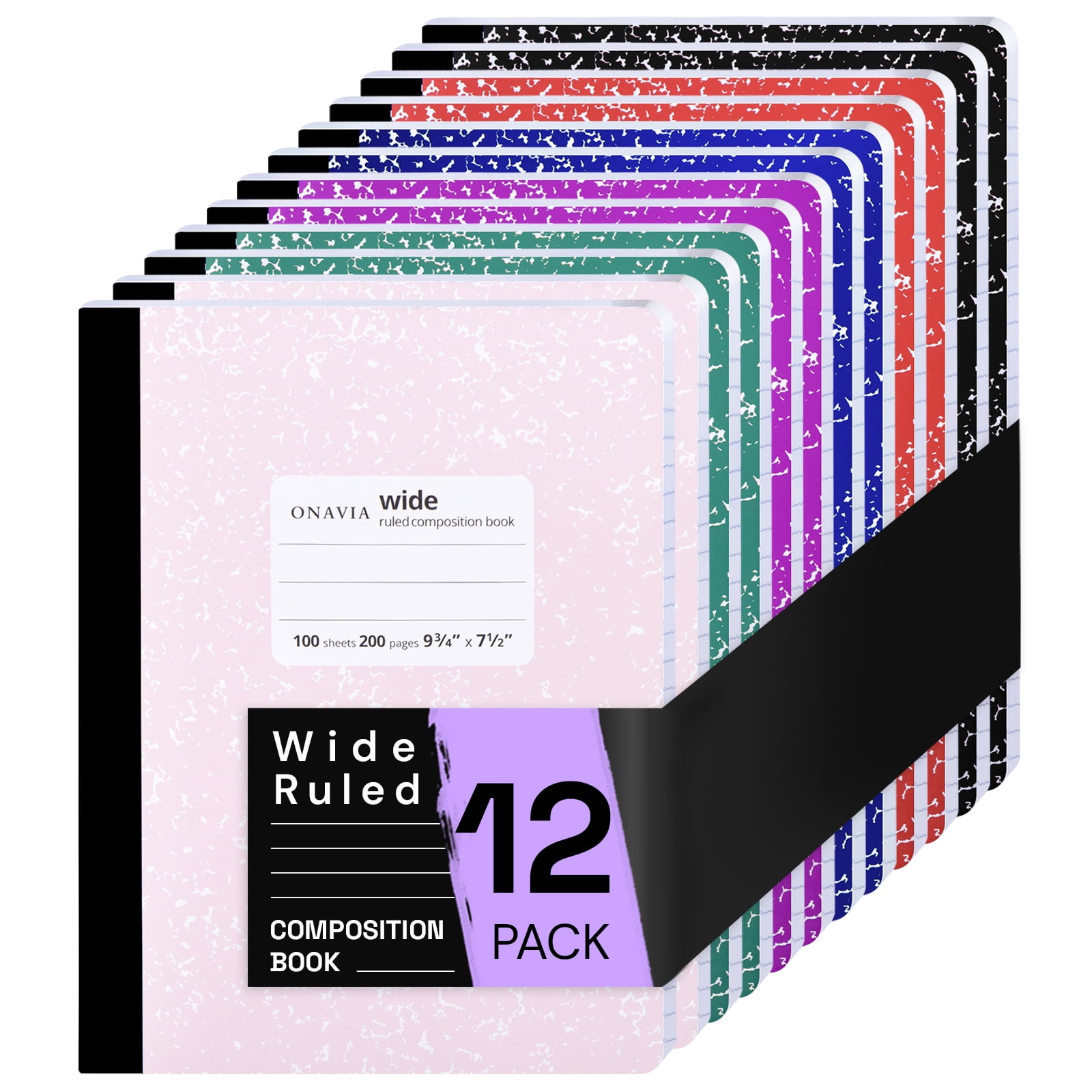 ONAVIA Composition Notebook Wide Ruled, 12 Pack, 200 Pages/100 Sheets ...