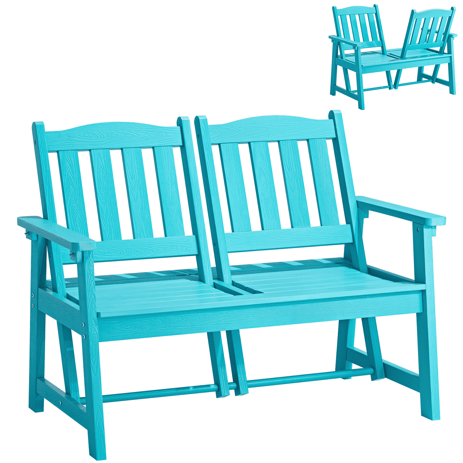 ONBRILL 2-Person Adjustable Backrest Outdoor Bench - All-Weather, Fade ...