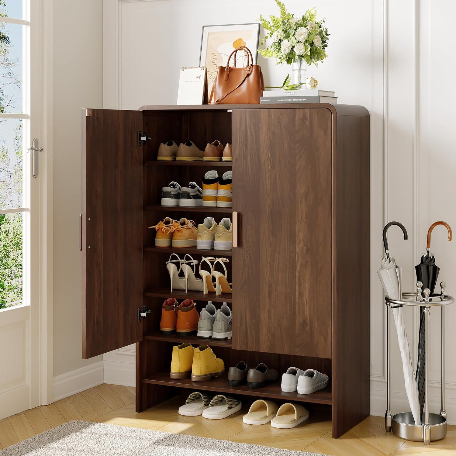 ONBRILL 6-Tier Shoe Storage Cabinet, 45'' Large Farmhouse Shoe Cabinet ...