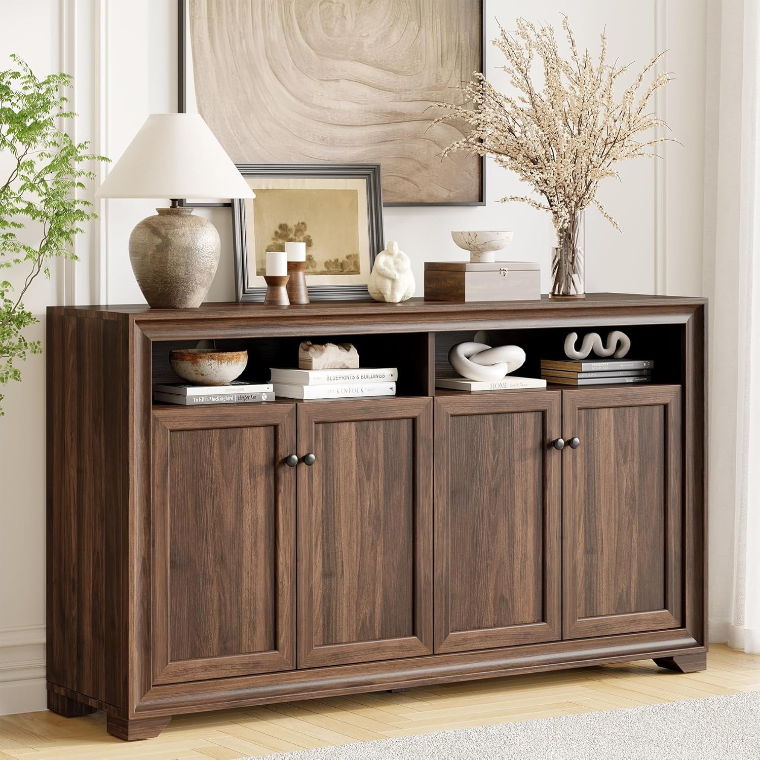 ONBRILL 60 Inches Sideboard Buffet Cabinet with Storage, 4 Doors Large ...