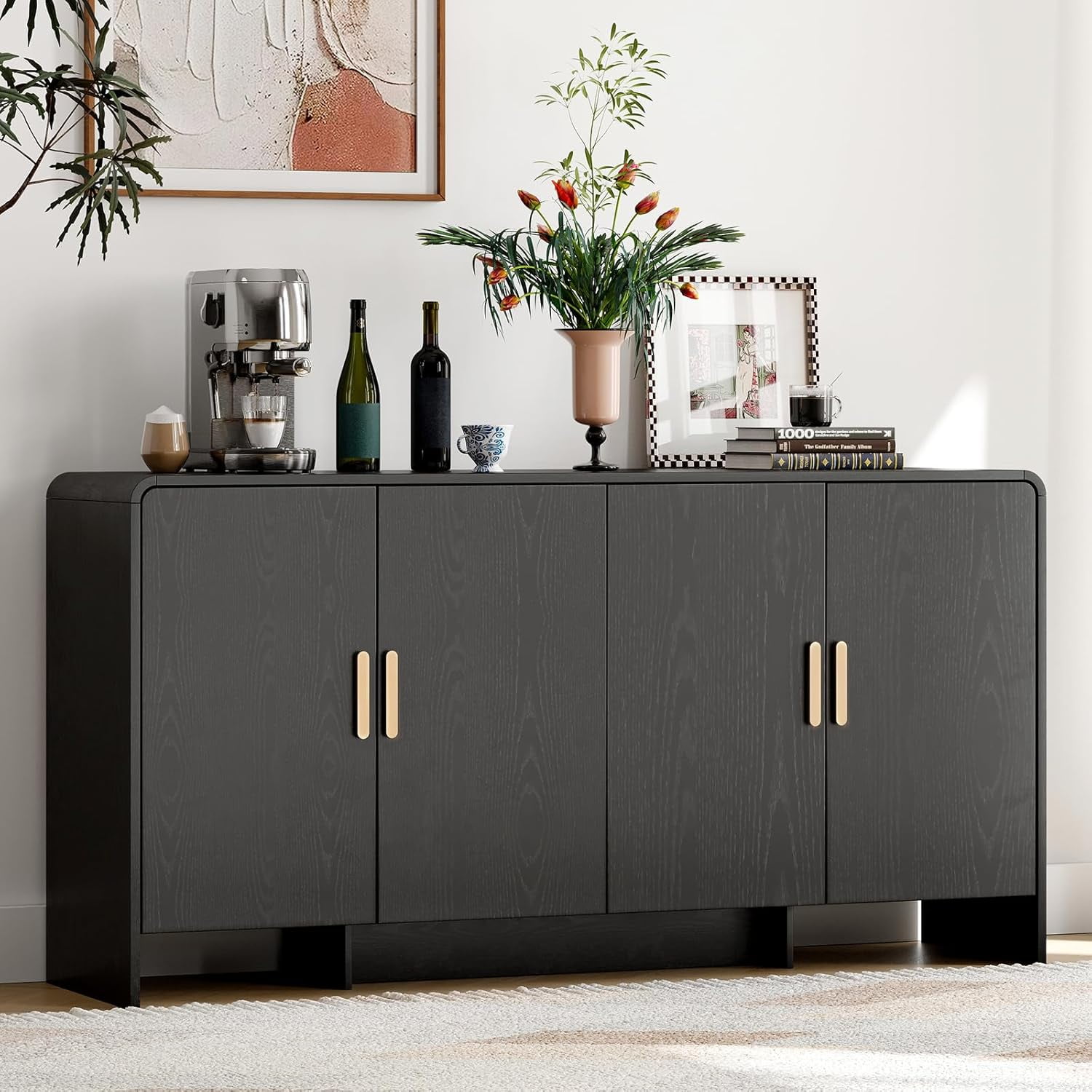 ONBRILL 60" Sideboard Buffet Cabinet with Storage, Curved Design ...