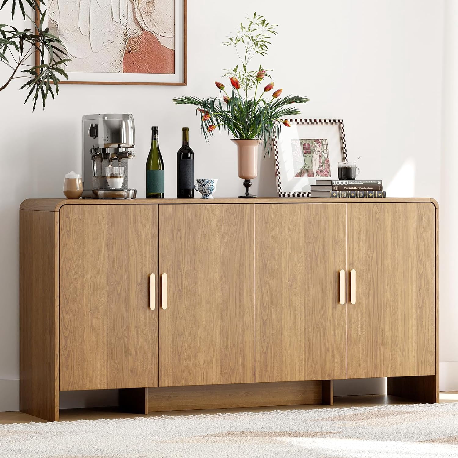 ONBRILL 60" Sideboard Buffet Cabinet with Storage, Curved Design ...