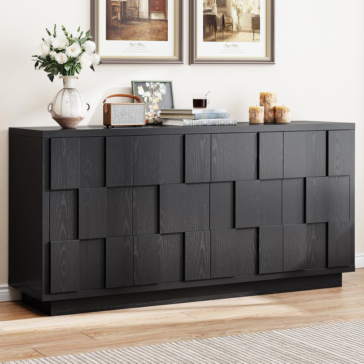 ONBRILL 60" Sideboard Buffet Cabinet with Storage, Irregular Panel ...