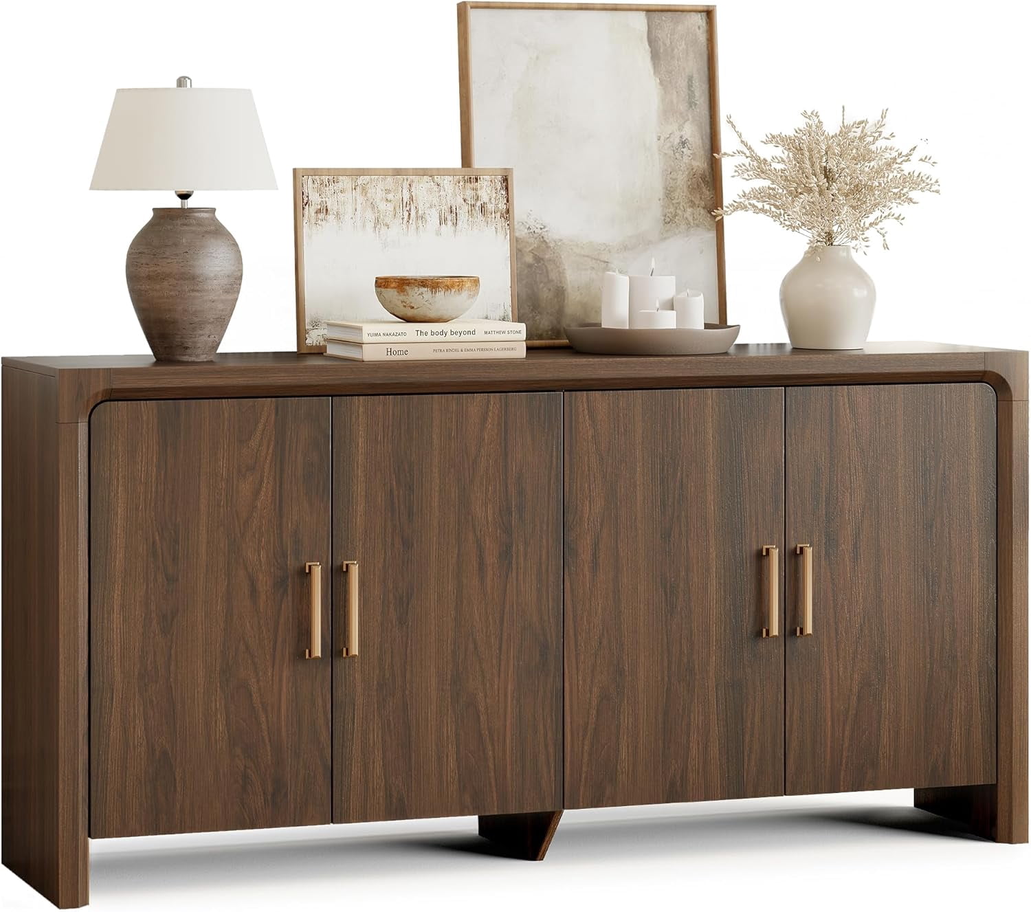 ONBRILL 63" Buffet Cabinet with 4 Doors and Adjustable Shelves ...