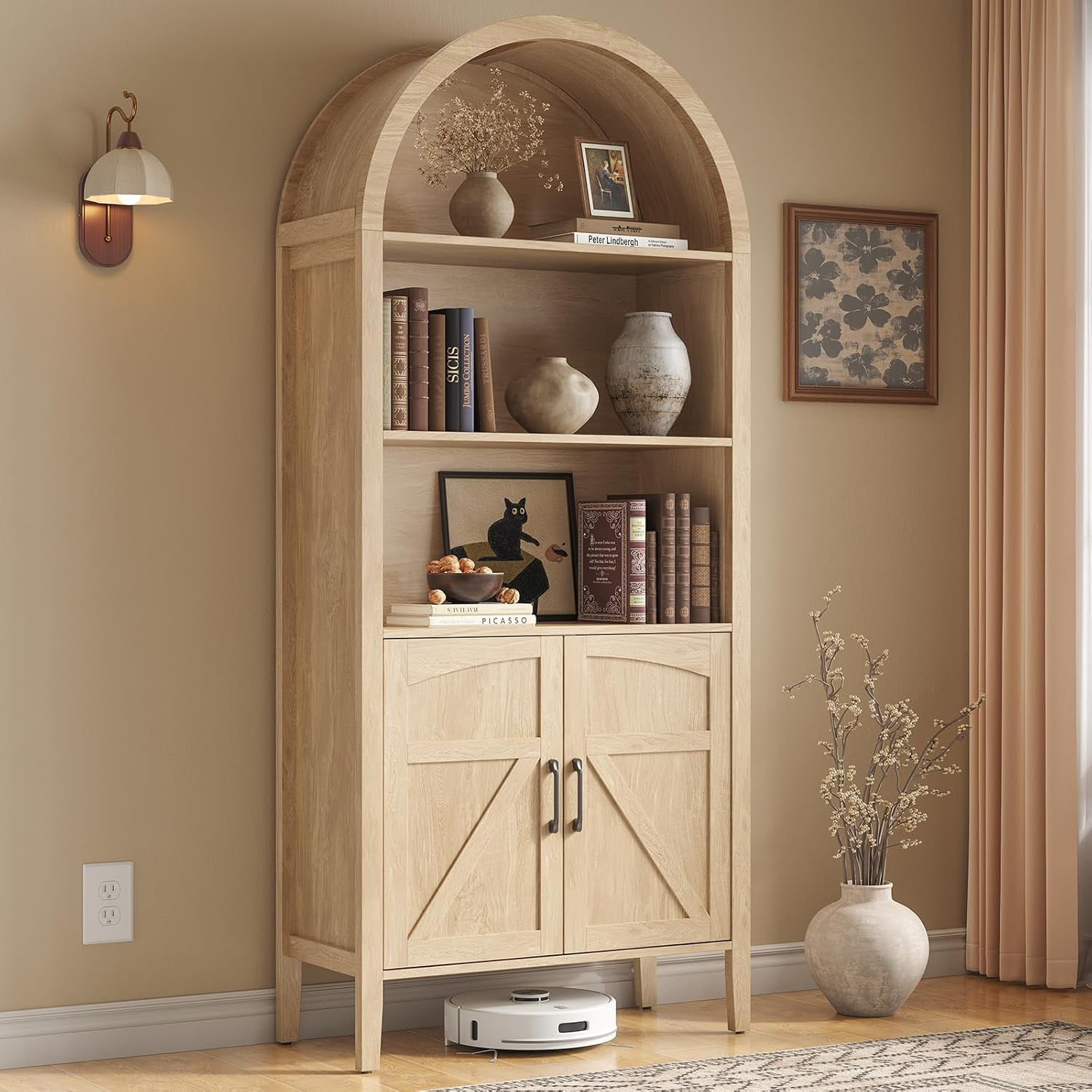ONBRILL 71" Tall Arched Bookshelf, 5-Tier Arched Bookcase with Door ...
