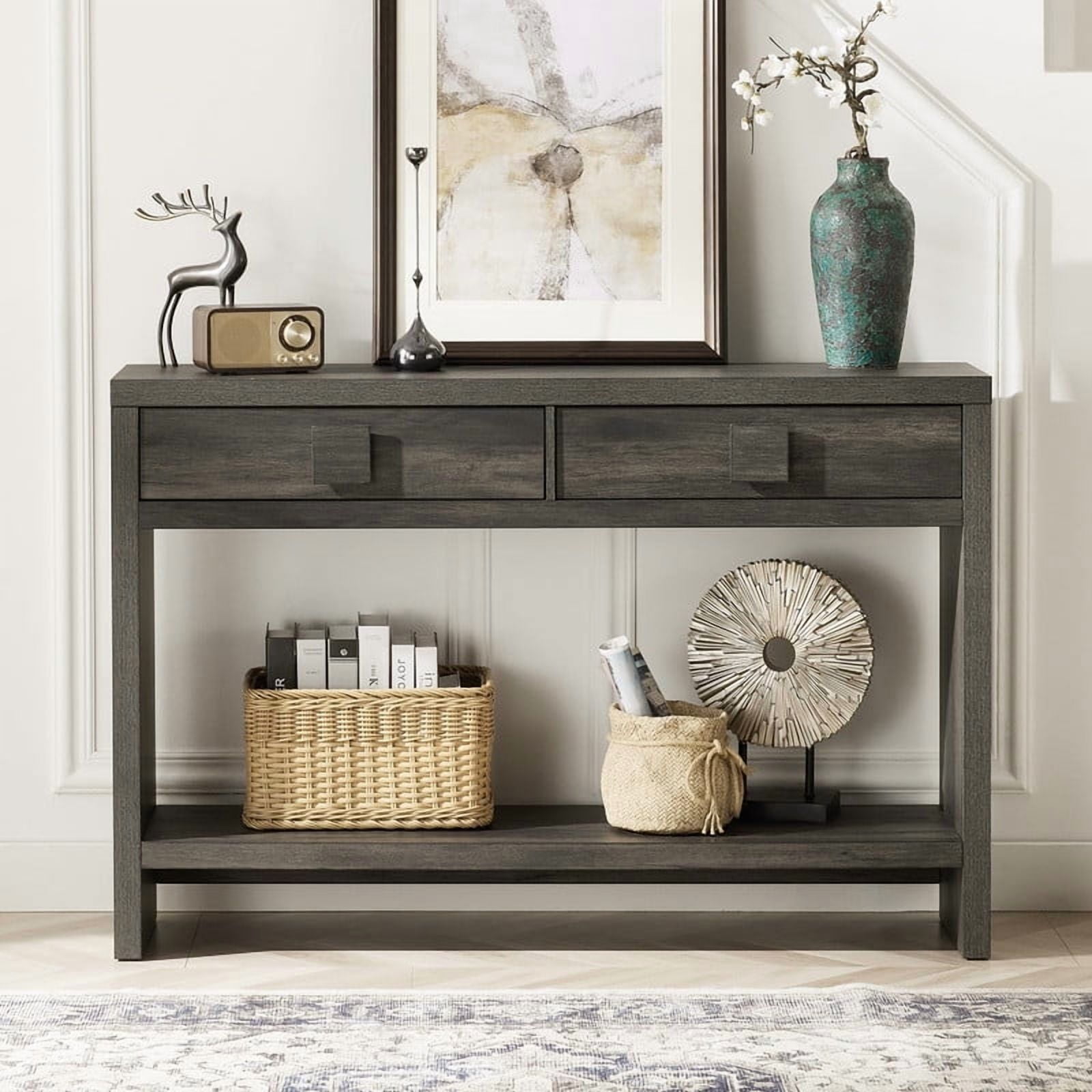 ONBRILL Console Table with Drawers, 47 Inch Narrow Entryway Table with ...