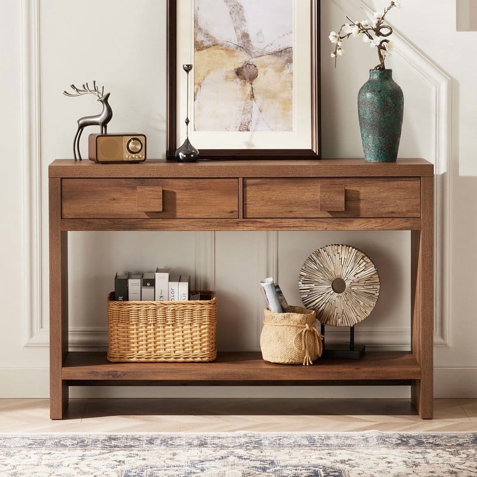 Rogalis Console Table with Drawers, 47 Inch Narrow Entryway Table with ...