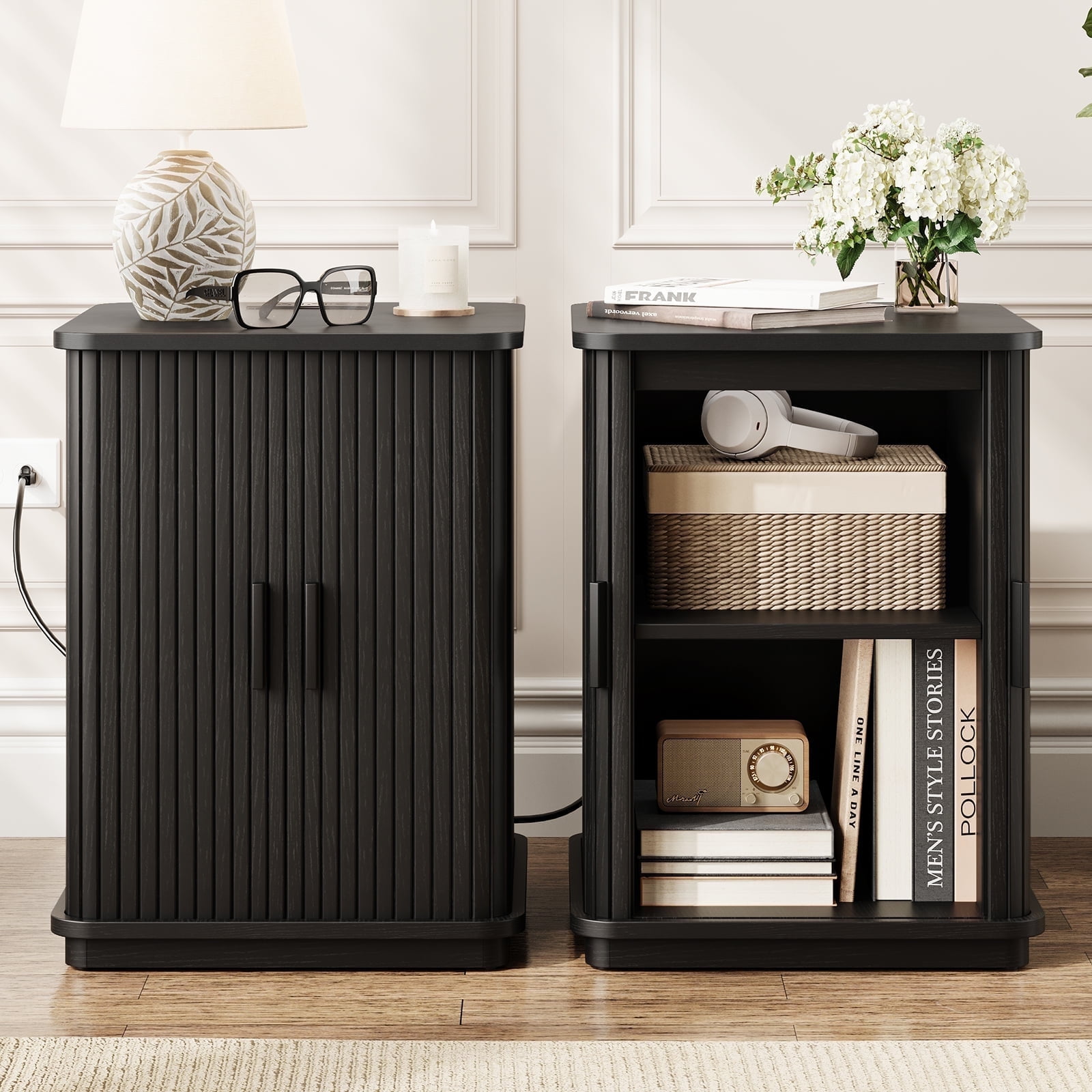 ONBRILL End Table with Charging Station, Square Side Table with Sliding ...