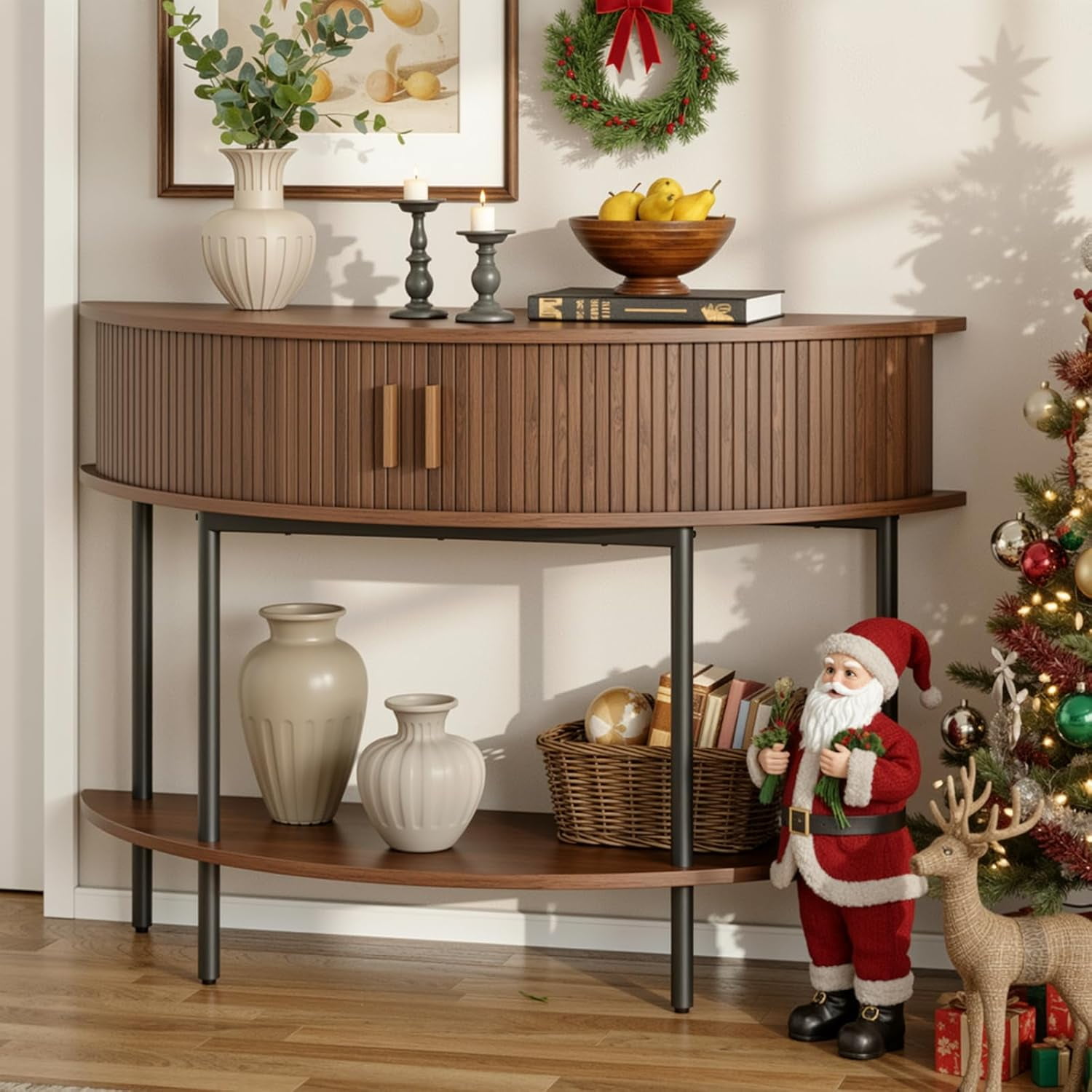 ONBRILL Entryway Table with Storage,Half Moon Fluted Console Table ...