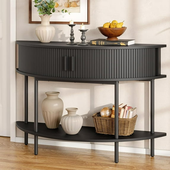 ONBRILL Entryway Table with Storage,Half Moon Fluted Console Table ...