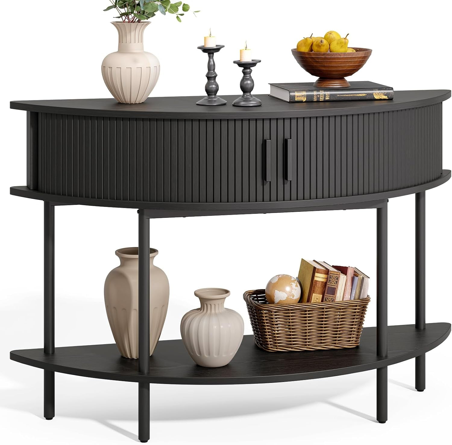 ONBRILL Half Moon Fluted Console Table, Entryway Table with Storage ...