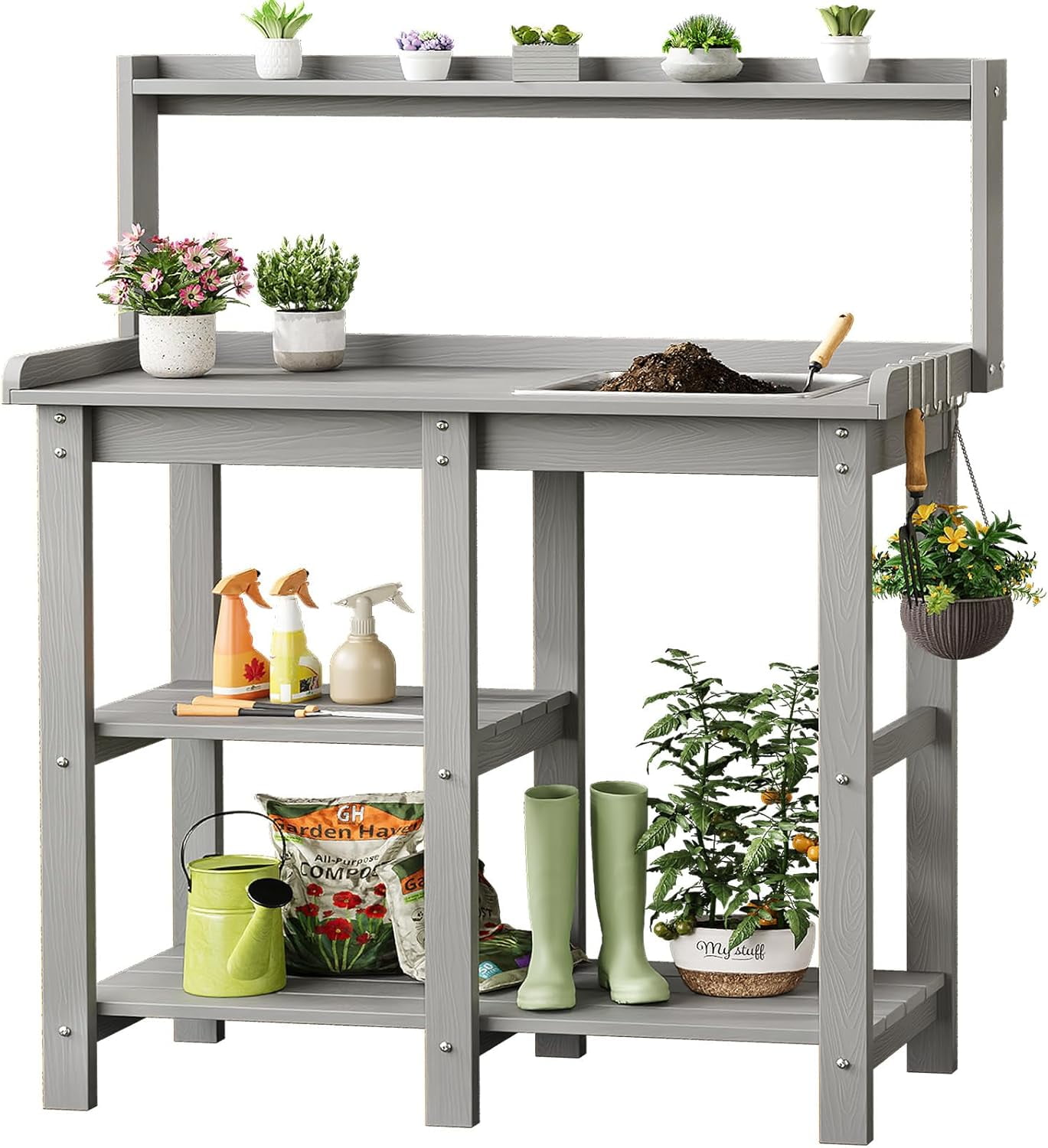 ONBRILL Potting Bench, Outdoor Potting Bench Table with Removable Sink ...