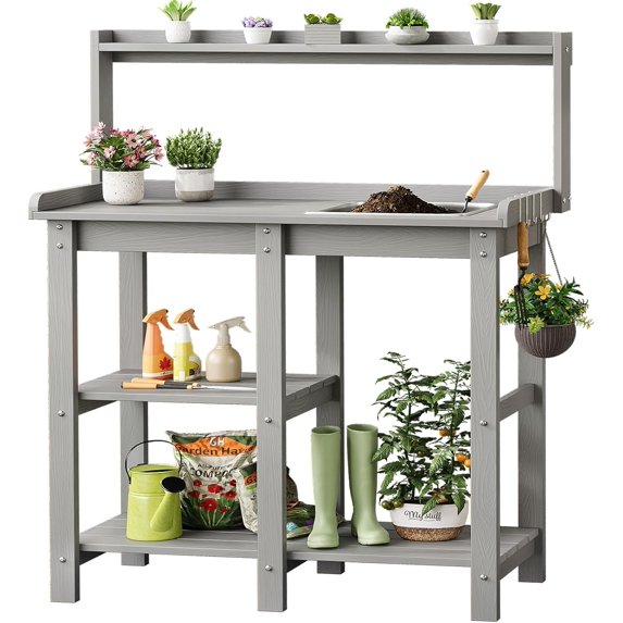 ONBRILL Potting Bench, Outdoor Potting Bench Table with Removable Sink ...