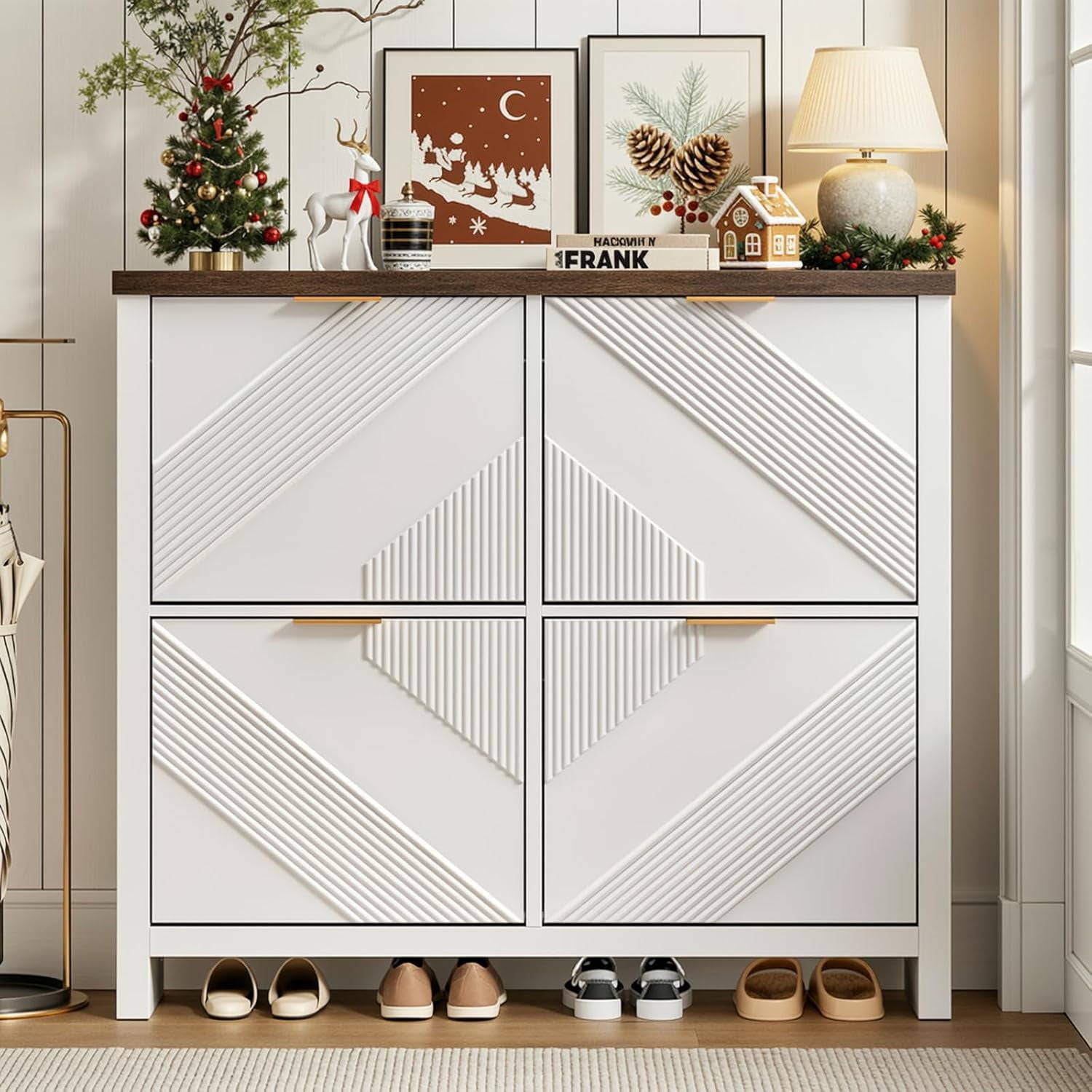 ONBRILL Shoe Cabinet with 4 Flip Drawers, Slim Narrow Shoe Storage ...