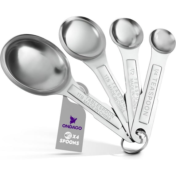ONDAGO 4-Piece Stainless Steel Measuring Spoon Set – Durable, Rust ...