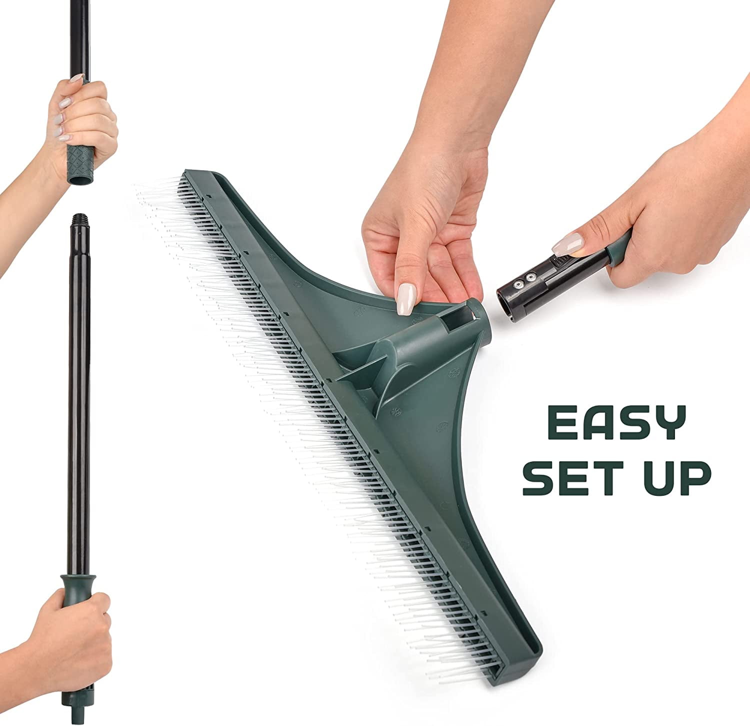 ONDEKT 18 in Artificial Turf Garden Rake, Adjustable Steel Handle, Lawn ...