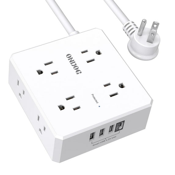 ONDOG 6 ft Extension Cord Power Strip with 4 USB Ports Widely Surge ...