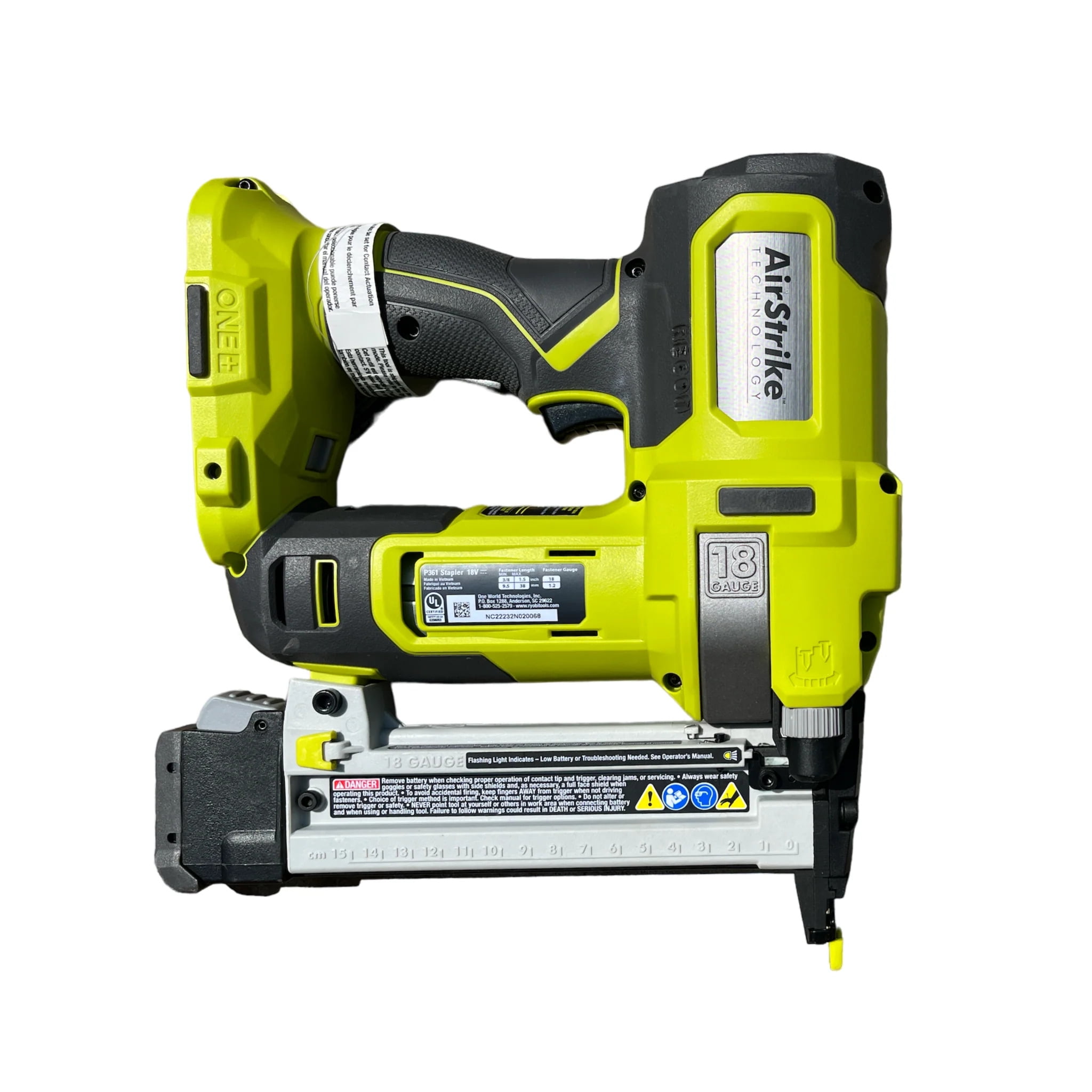 RYOBI ONE+ 18-Volt 18-Gauge Cordless AirStrike Narrow Crown Stapler ...