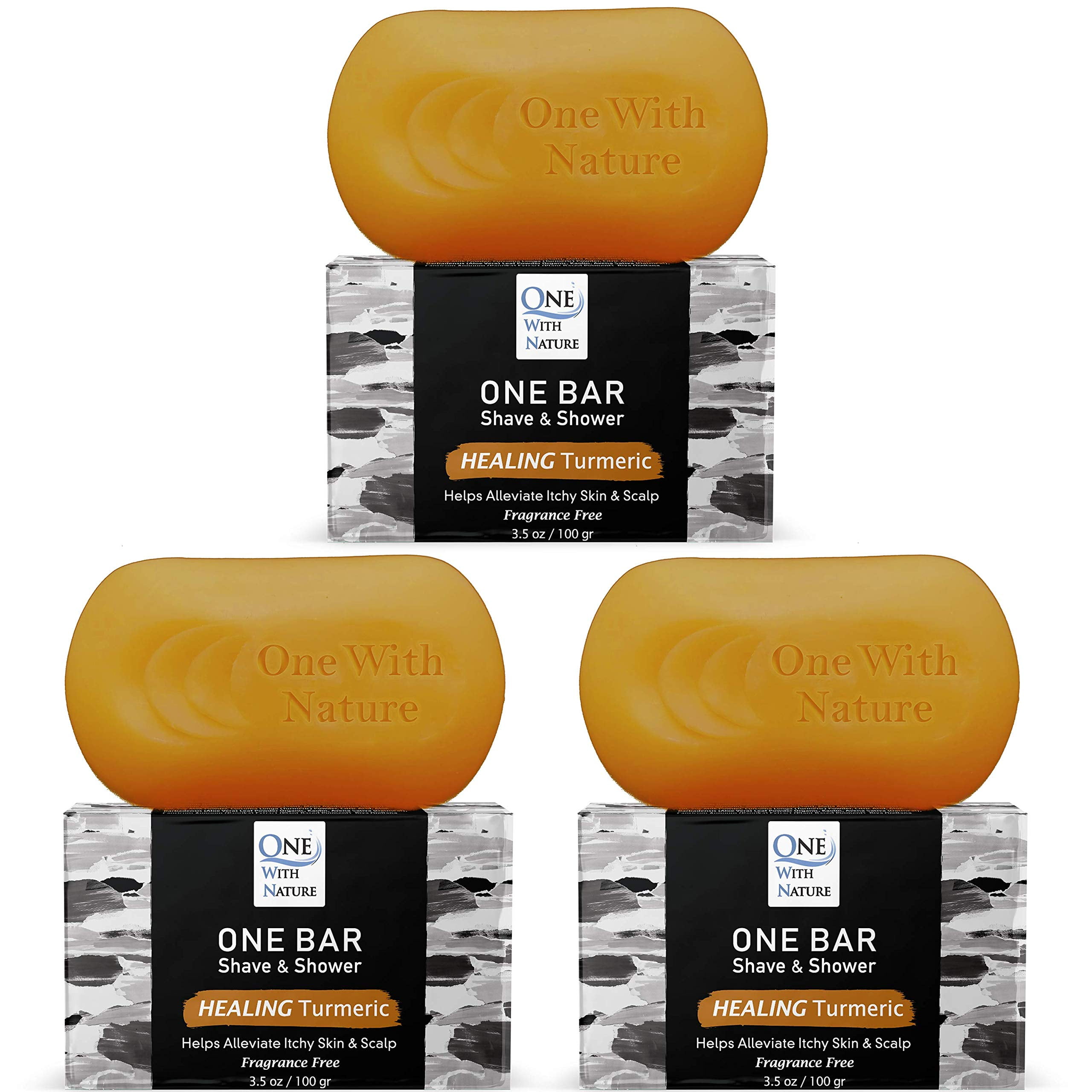 ONE Bar Healing Turmeric, MZF22 Fragrance Free 3.5 3 Pack - Shave, Shower, Shampoo, face, beard ...