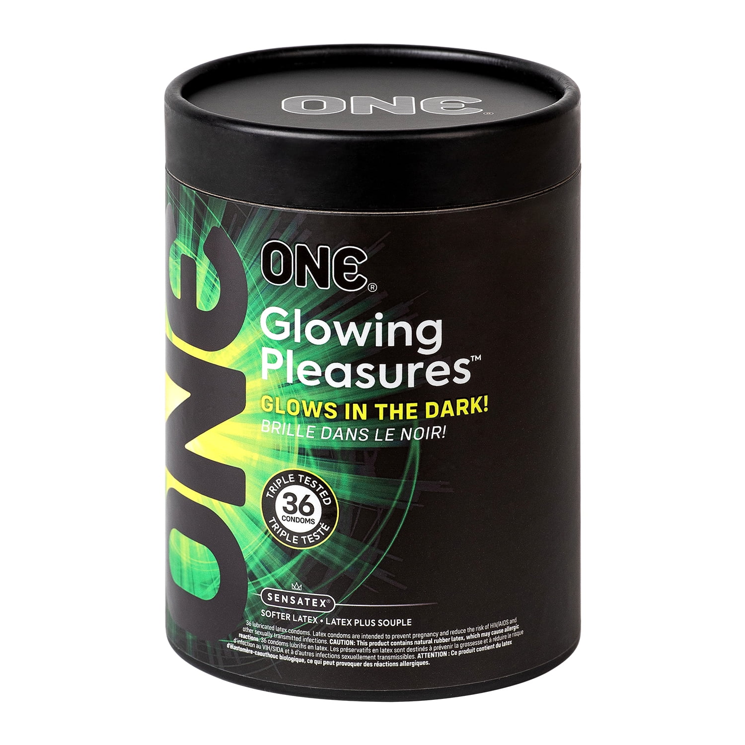 ONE Glowing Pleasures Condoms | 36 Pack | Glow-In-The-Dark Condoms | Fluorescent Pigment ...