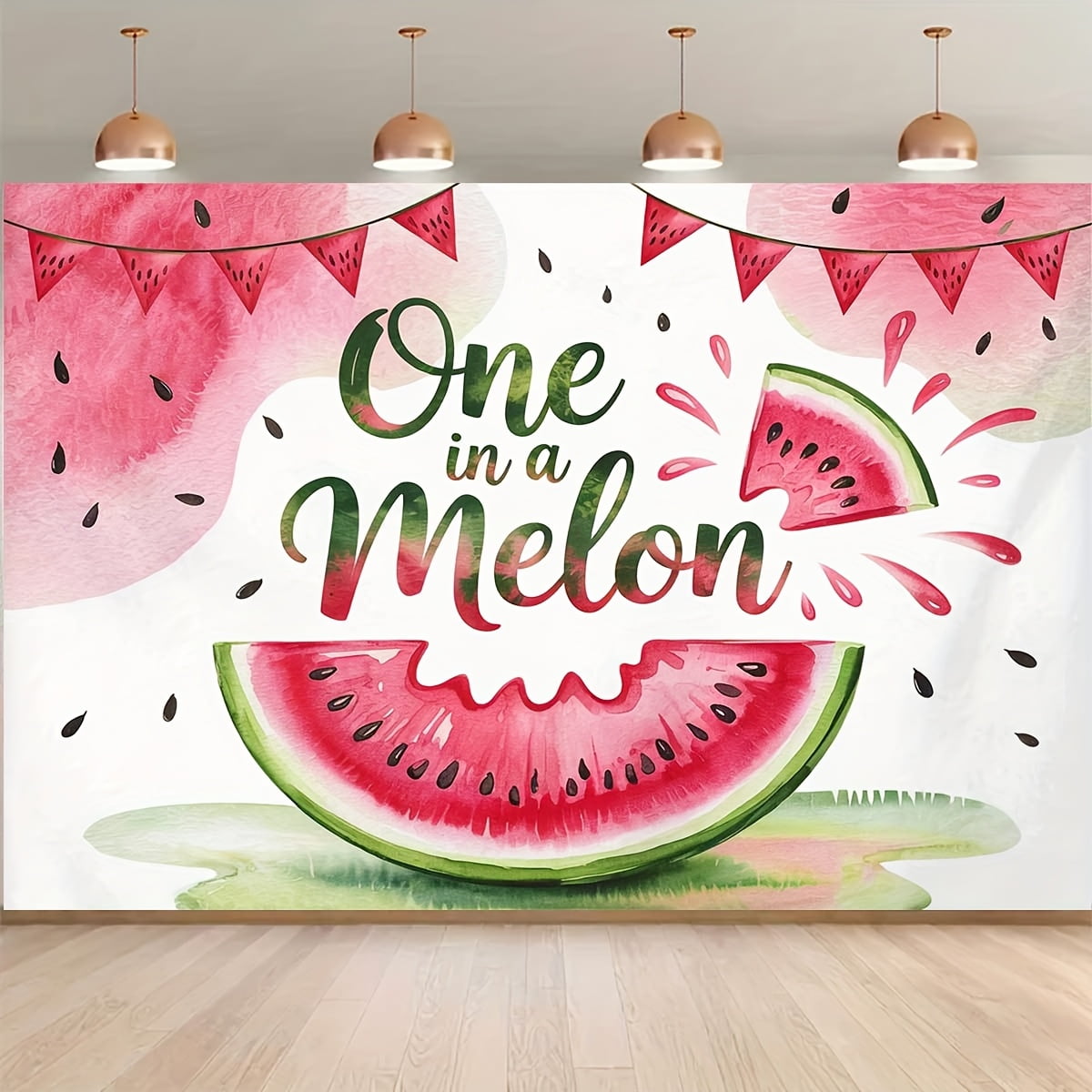 ONE in A Melon Watermelon Backdrop Pink Green Summer Fruit 1st Birthday ...