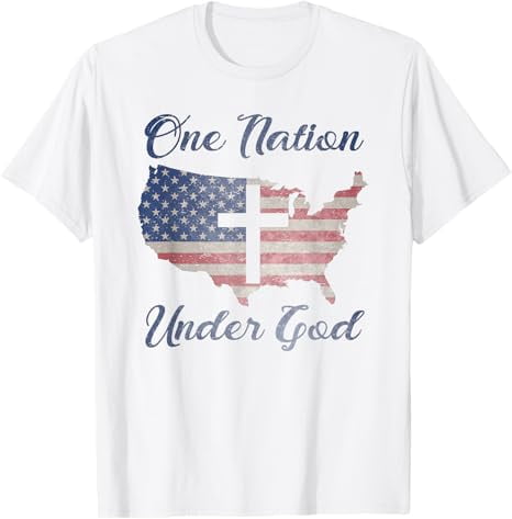 One Nation Under God Christian Cross American Flag USA Map T-Shirt ...