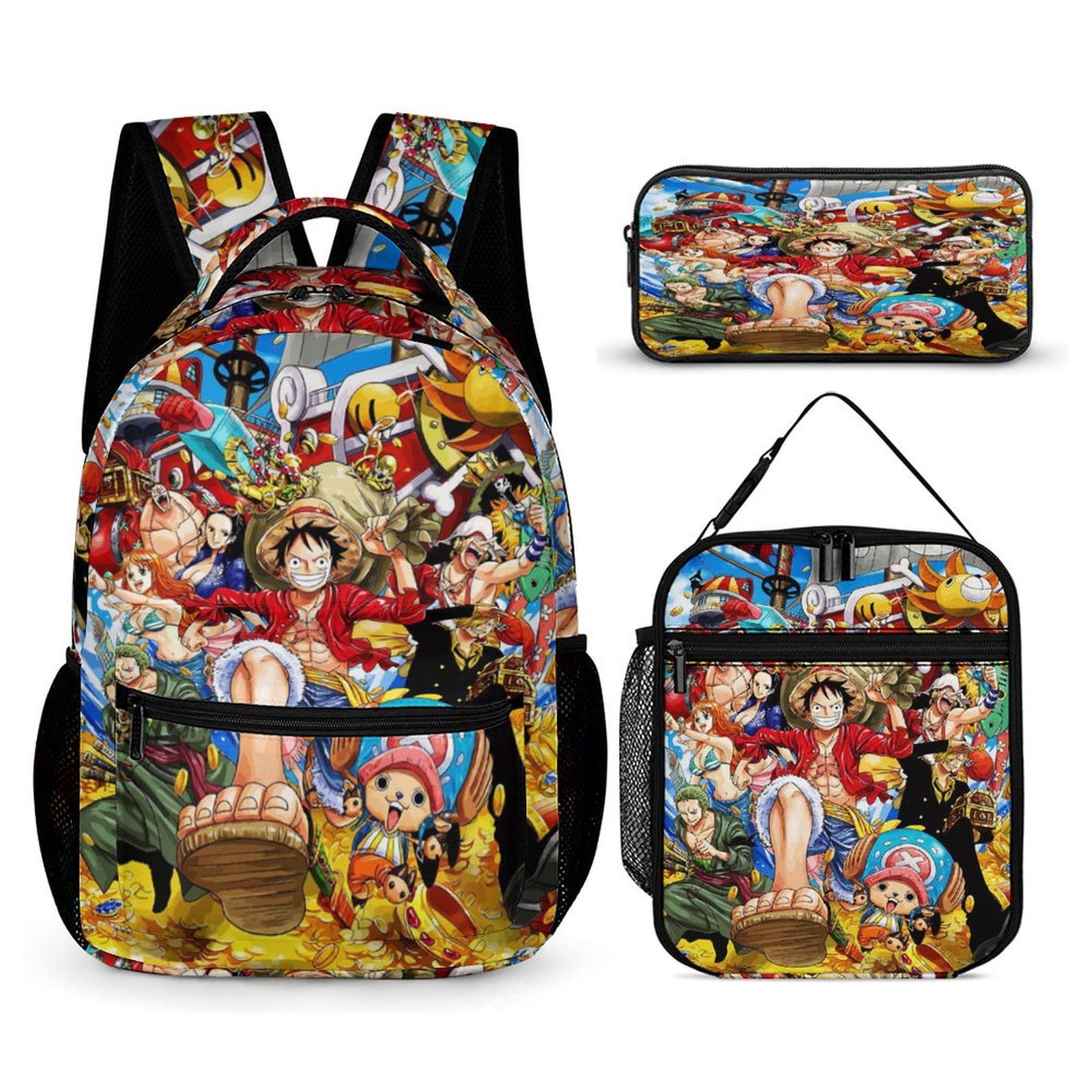ONE PIECE 3 Piece Backpack Set Anime Casual Daypack with Lunch Bag ...