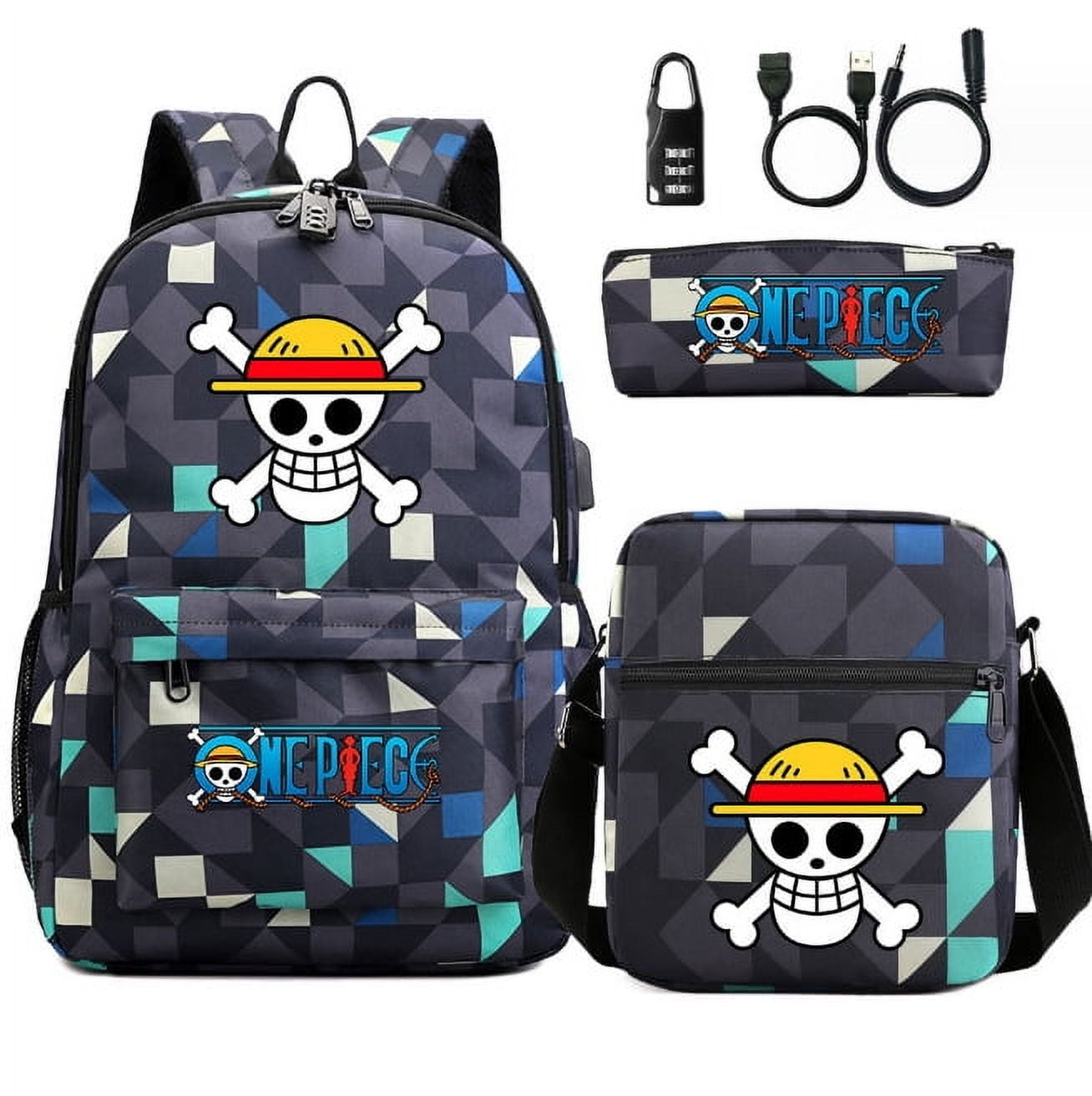 ONE-PIECE Anime Backpacks Sets, Cartoon Laptop Backpack with Lunch Box ...