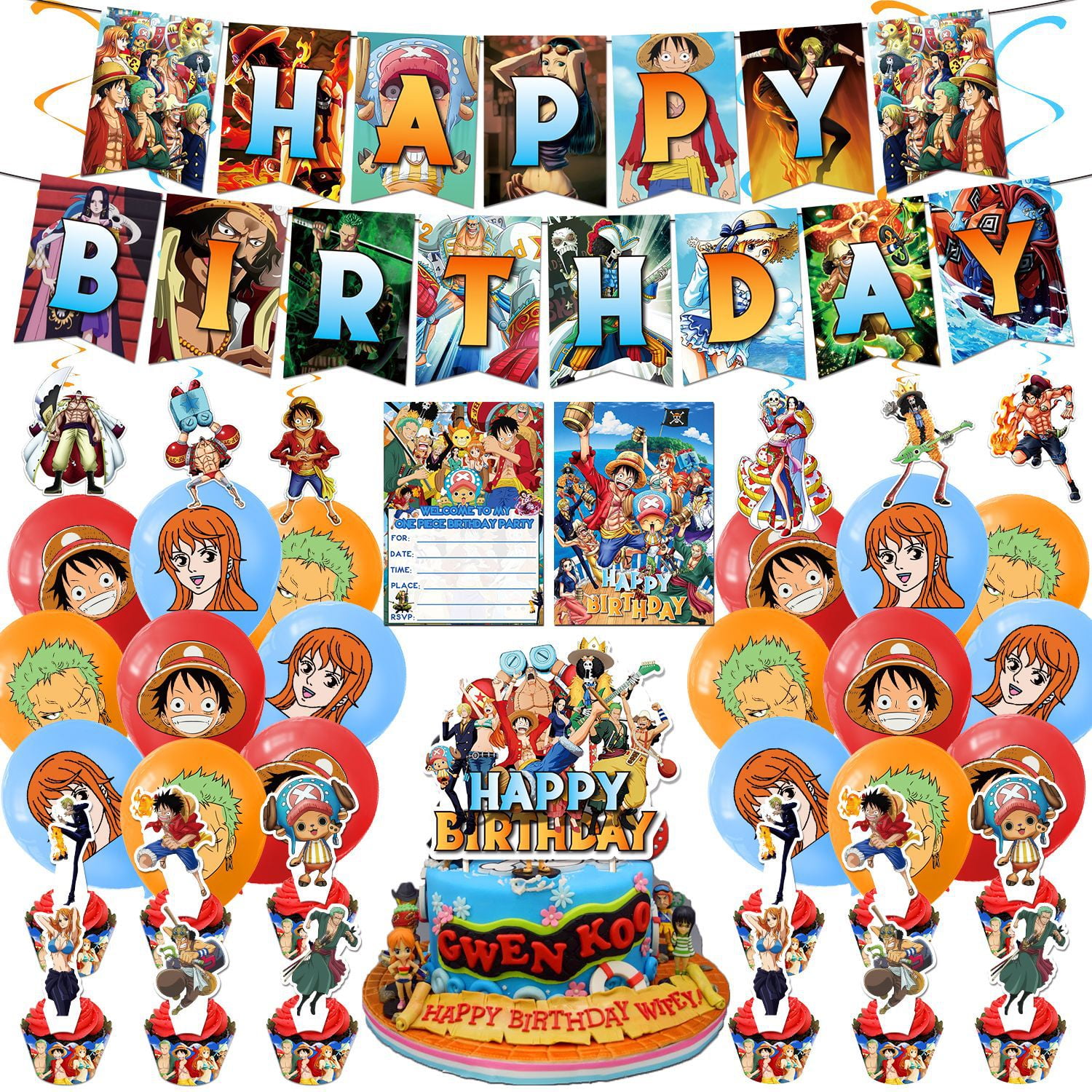 ONE PIECE Party Decorations, ONE PIECE Birthday Party Supplies Includes ...