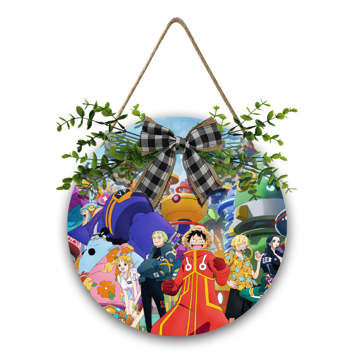 ONE PIECE Round wooden hanging board with decorative flowers and wooden ...
