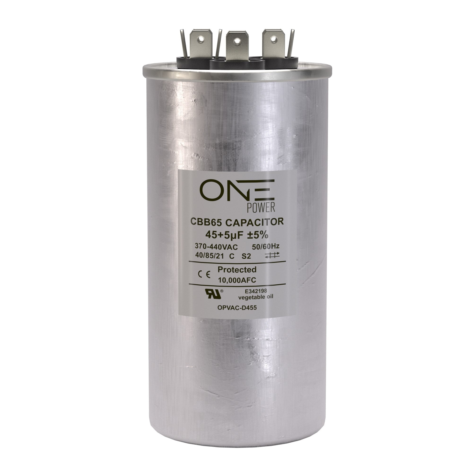 ONE Power 45/5-MFD, 370V or 440V Dual Run A/C Capacitor 45+5 uF CBB65B Air Conditioner ...