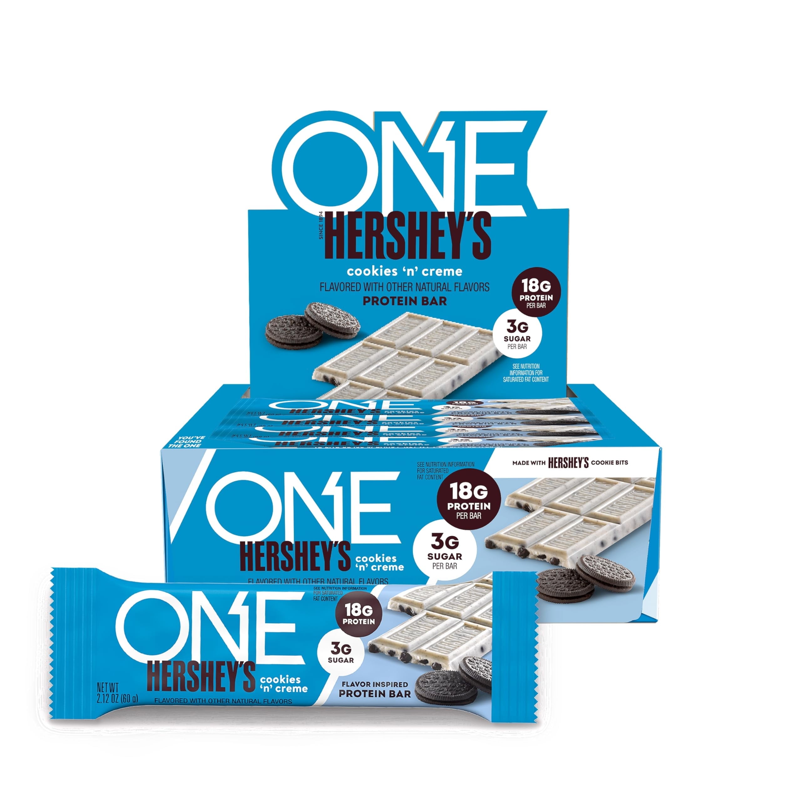 ONE Protein Bars, Hershey's Cookies 'n' BSL1 Creme, Gluten Free with 18g Protein and 3g Sugar ...
