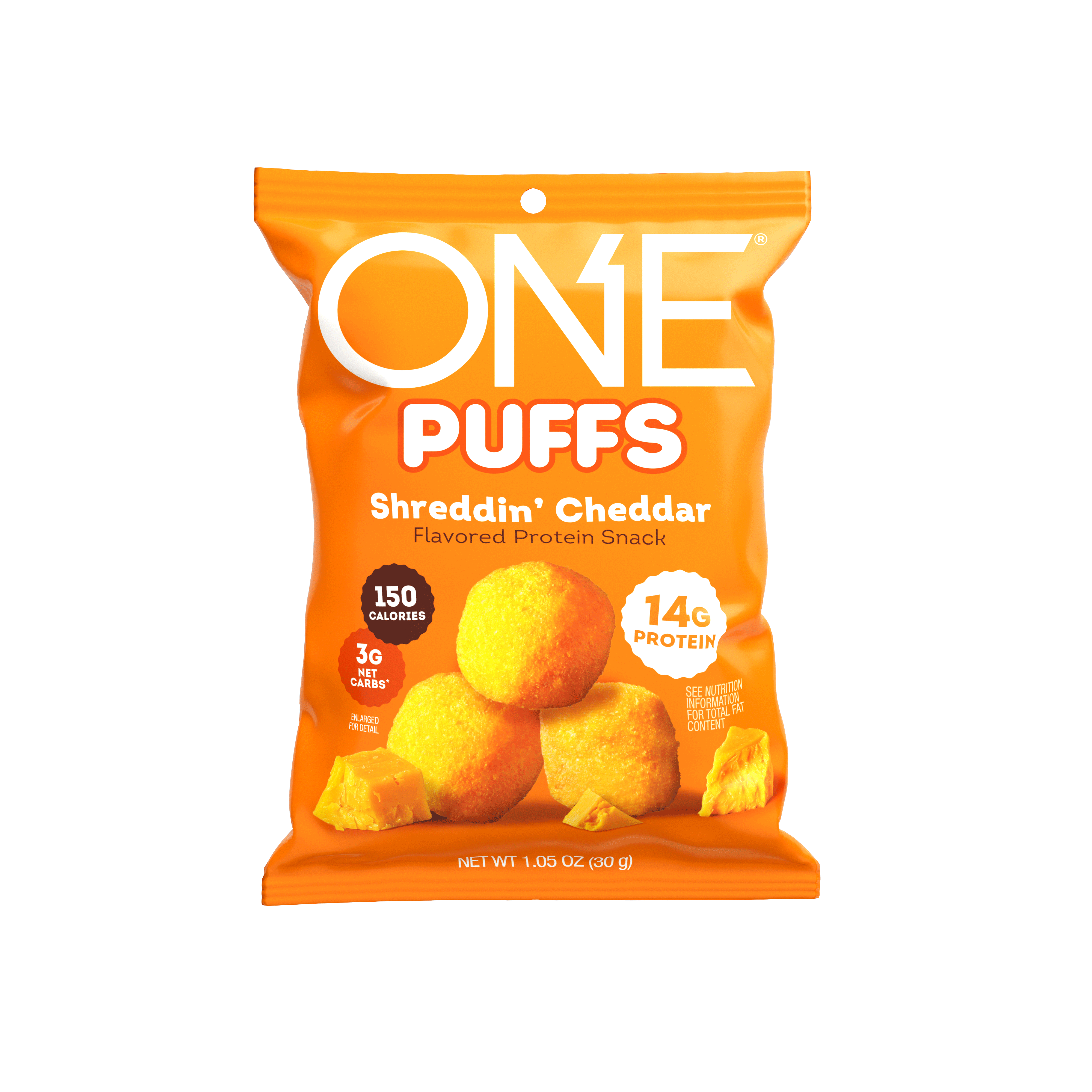 ONE Puffs Shreddin Cheddar Protein Puff 14g Protein 1 05 Oz ONE Puffs Shreddin Cheddar Protein Puff 14g Protein 1 05 Oz