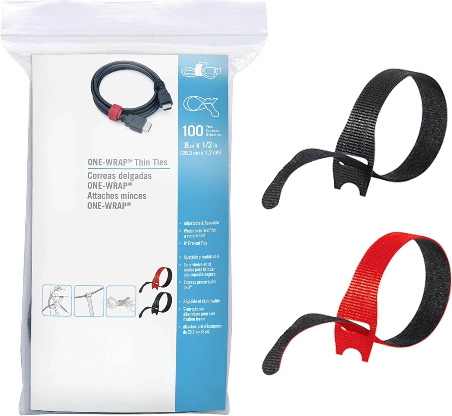 ONE-WRAP Cable Ties,Thin Pre-Cut Design, Wire Management for Organizing ...