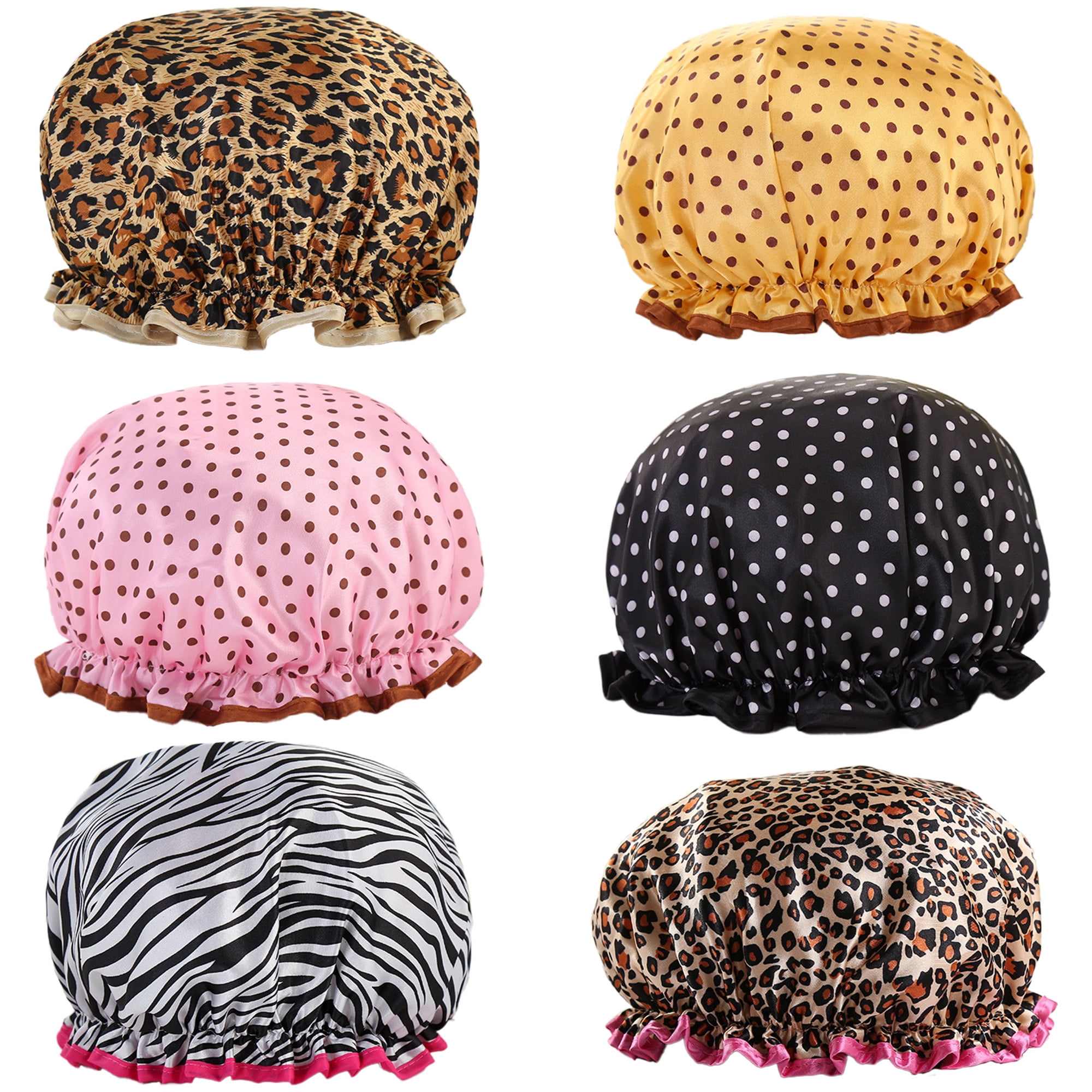 Furrygo 6 PCS Waterproof Shower Caps for Women Girls, Elastic and ...