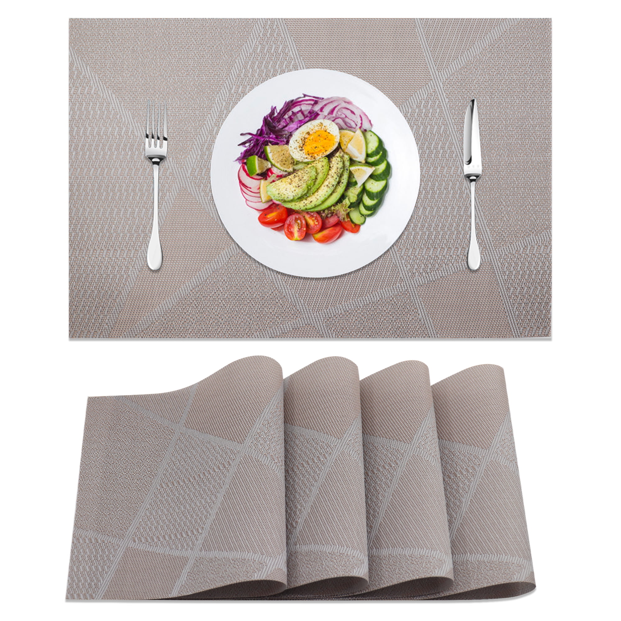 Furrygo Placemats Set of 4, Woven Vinyl Placemats, Heat-Resistant Non ...